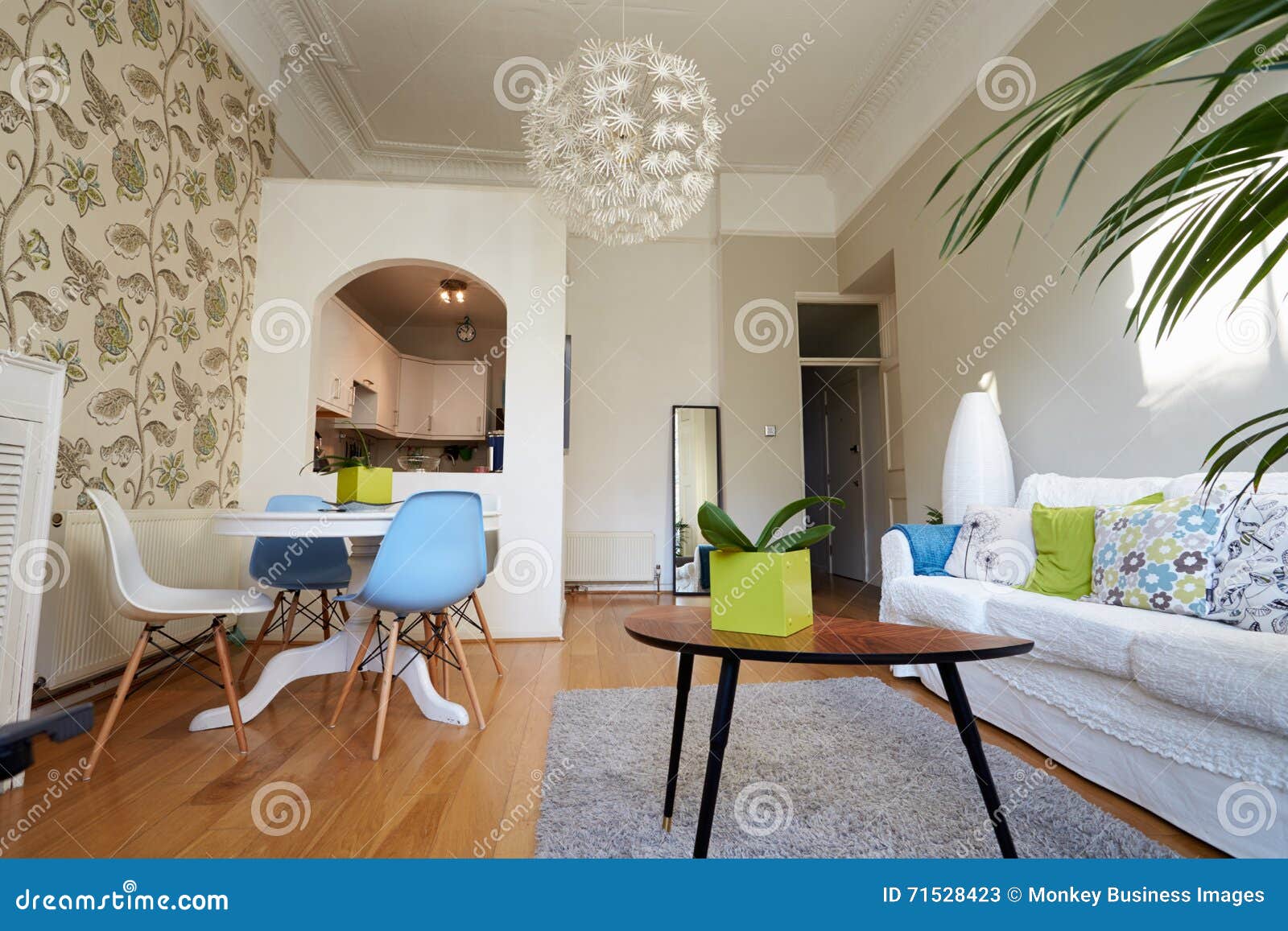 Open Plan Living Area in Modern Apartment Stock Image - Image of dining ...
