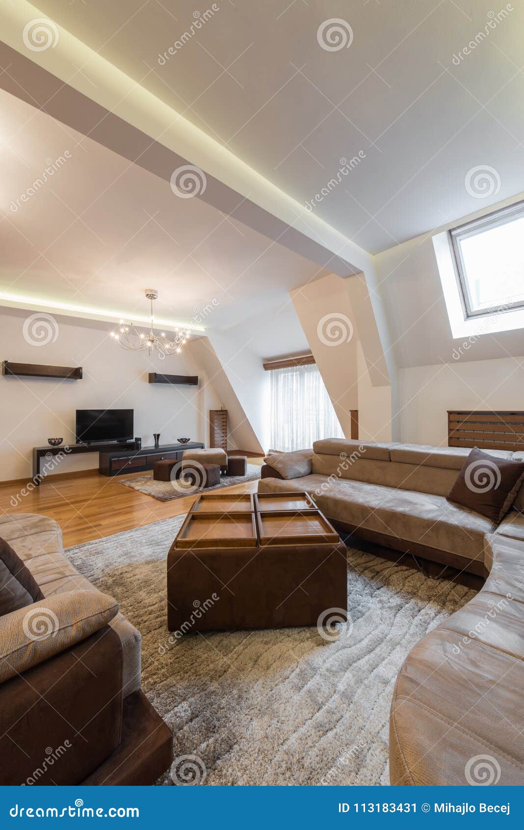 Open Plan Living Room Interior in Luxury Loft Apartment Stock Image ...