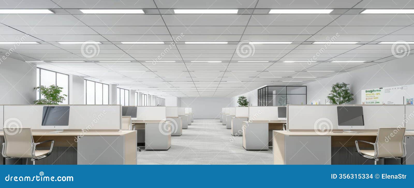Open-plan Office with Cubicles, Modern Workstations, Overhead Lighting ...
