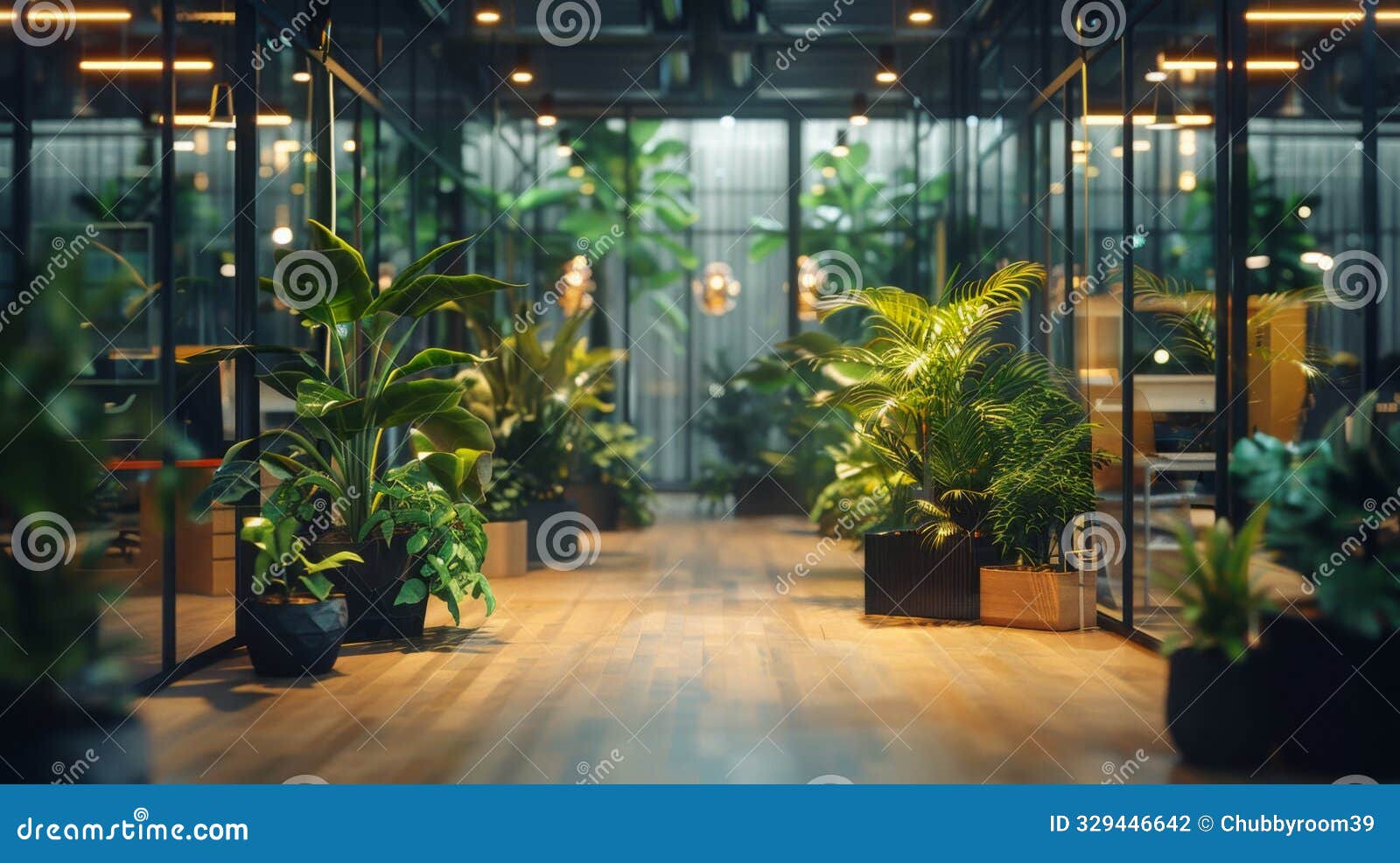Open-plan Office with Glass Partitions and Vibrant Plants Creates ...