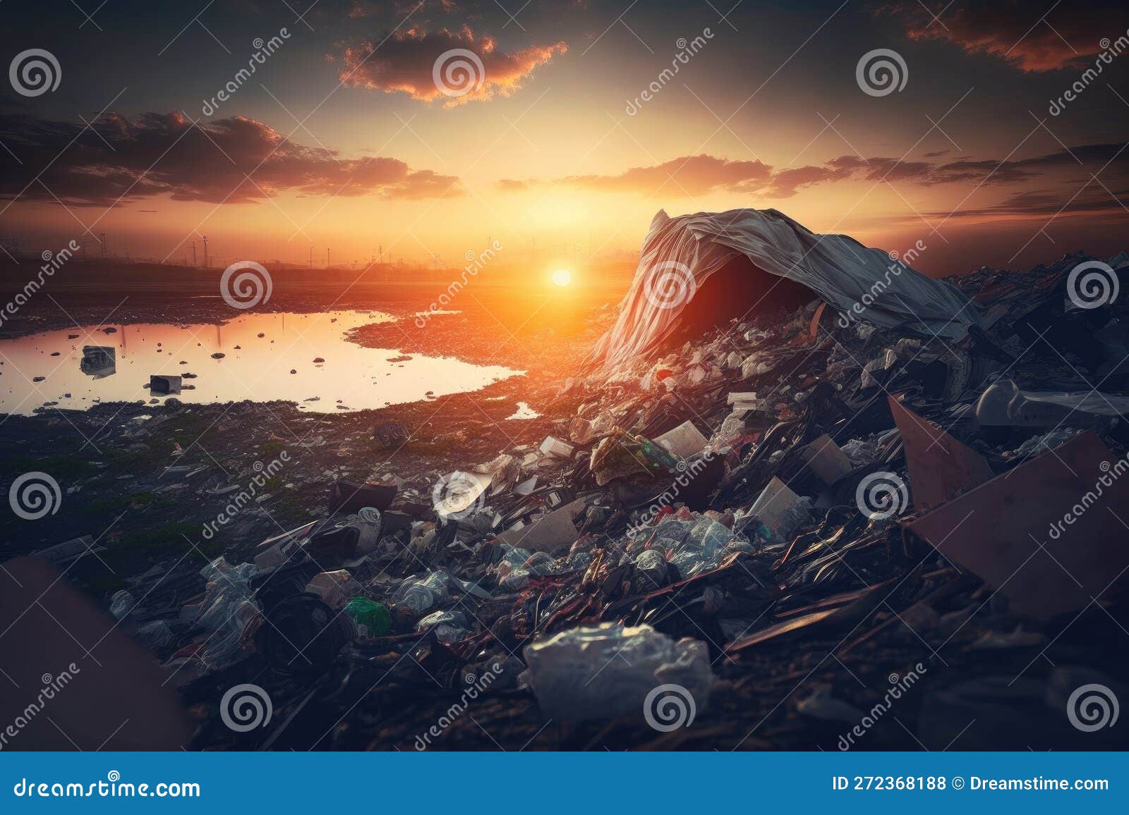 Open Plastic Garbage Dump at Sunset Overflowing Trash Stock ...