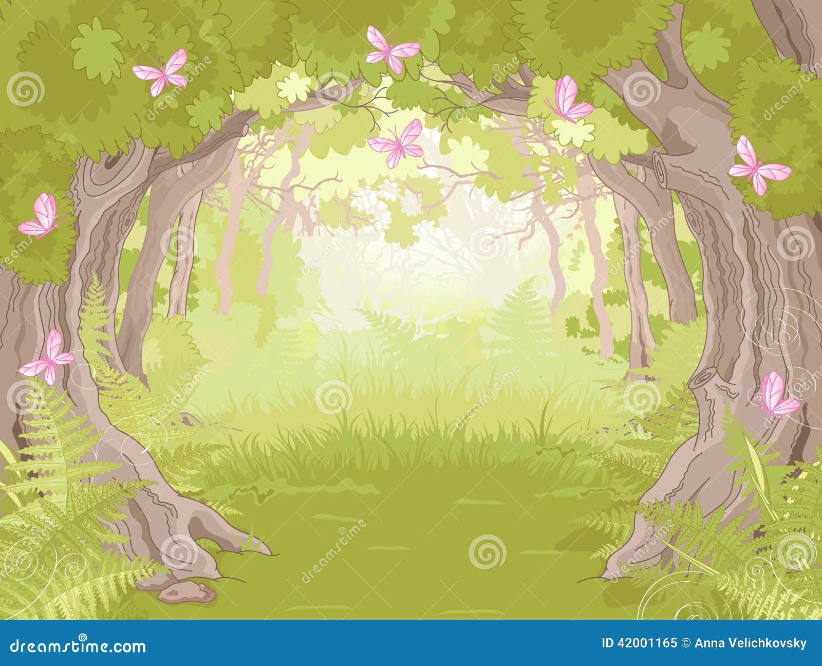 Open plek in Magisch bos vector illustratie. Illustration of tekening ...