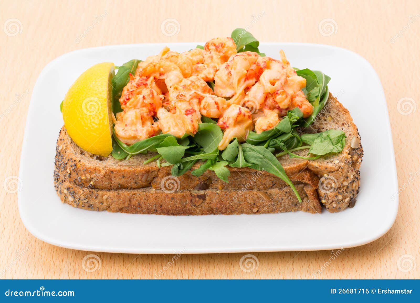 Open prawn sandwich stock photo. Image of lemon, plate - 26681716