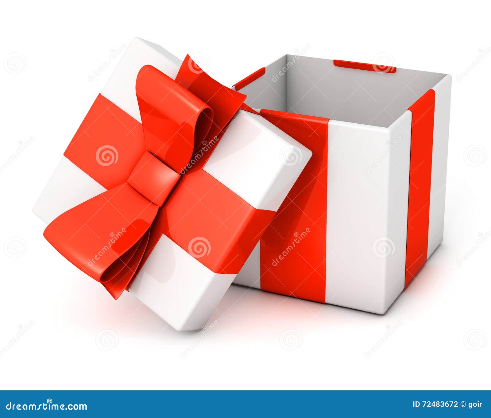 Open Present Box Or Gift Box With Red Ribbons And Bow Isolated On Green ...