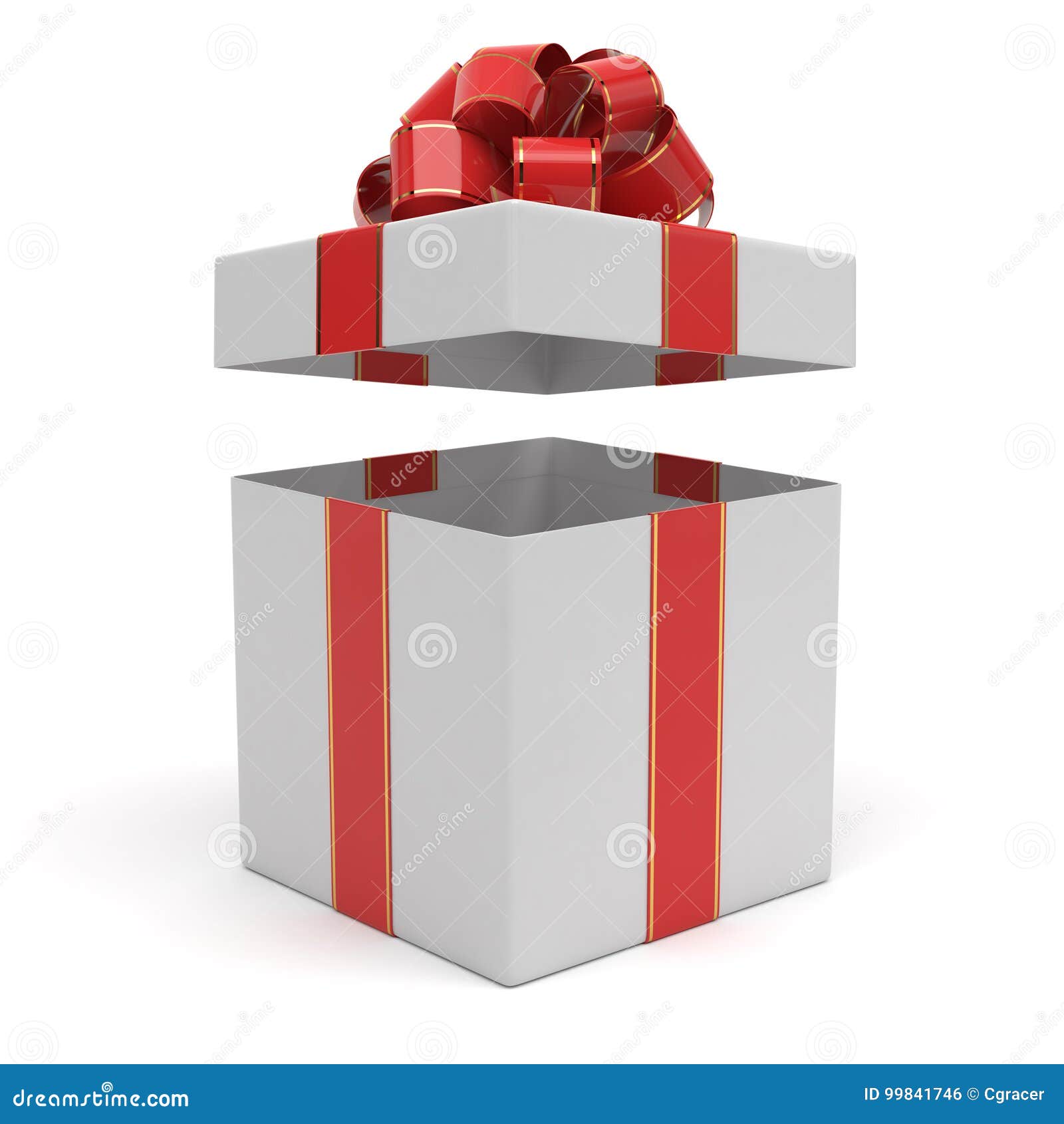 Open Present Box Or Gift Box With Red Ribbons And Bow Isolated On Green ...