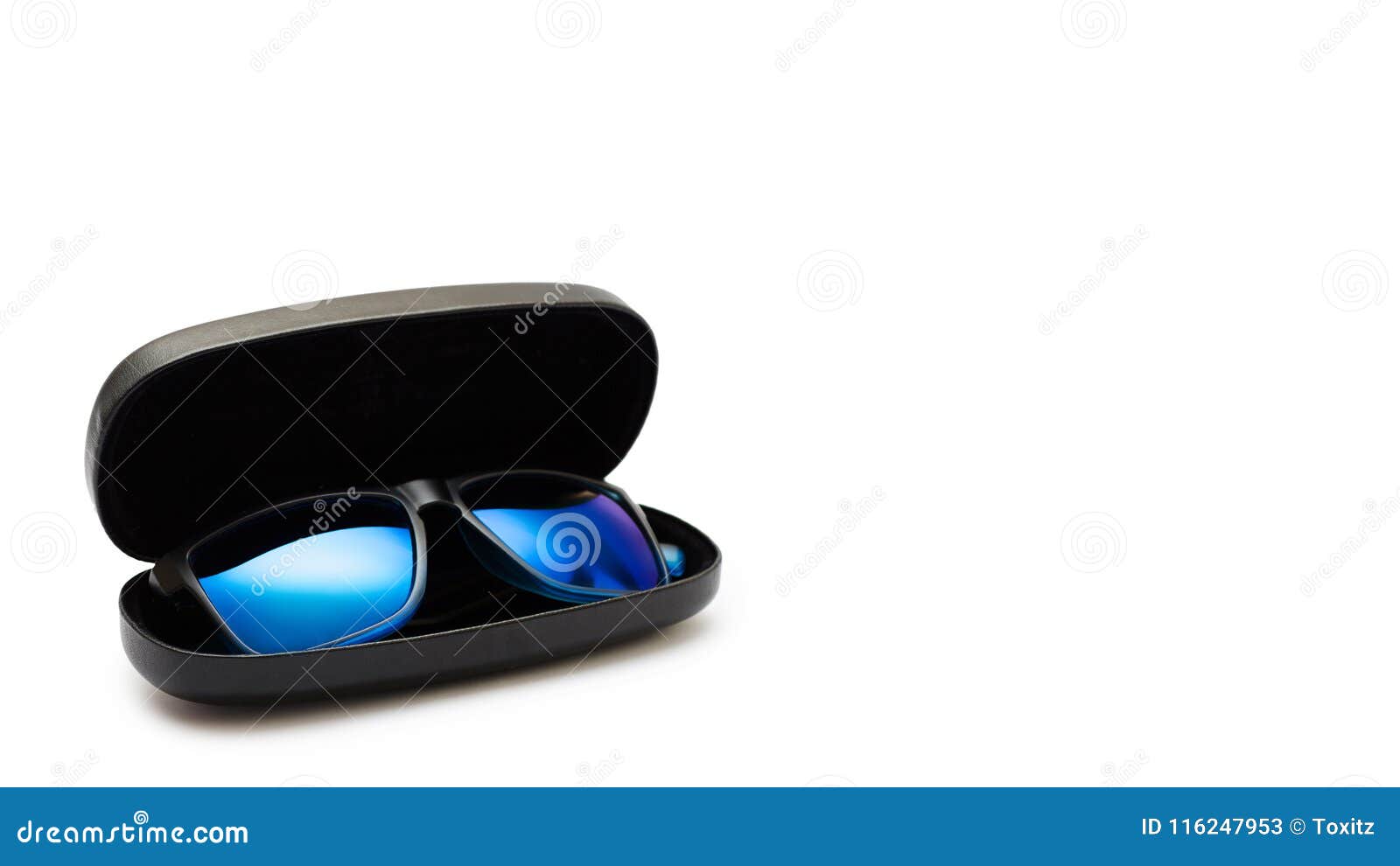 Open Protective Case with Sunglasses. Isolated on White Background ...