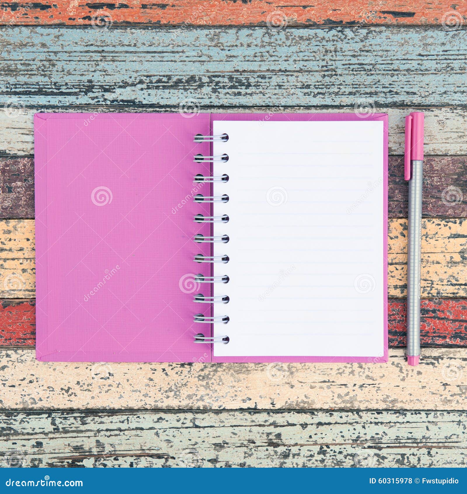 Open Purple Notebook Pen Vintage Wood Table Background Text Photos ...