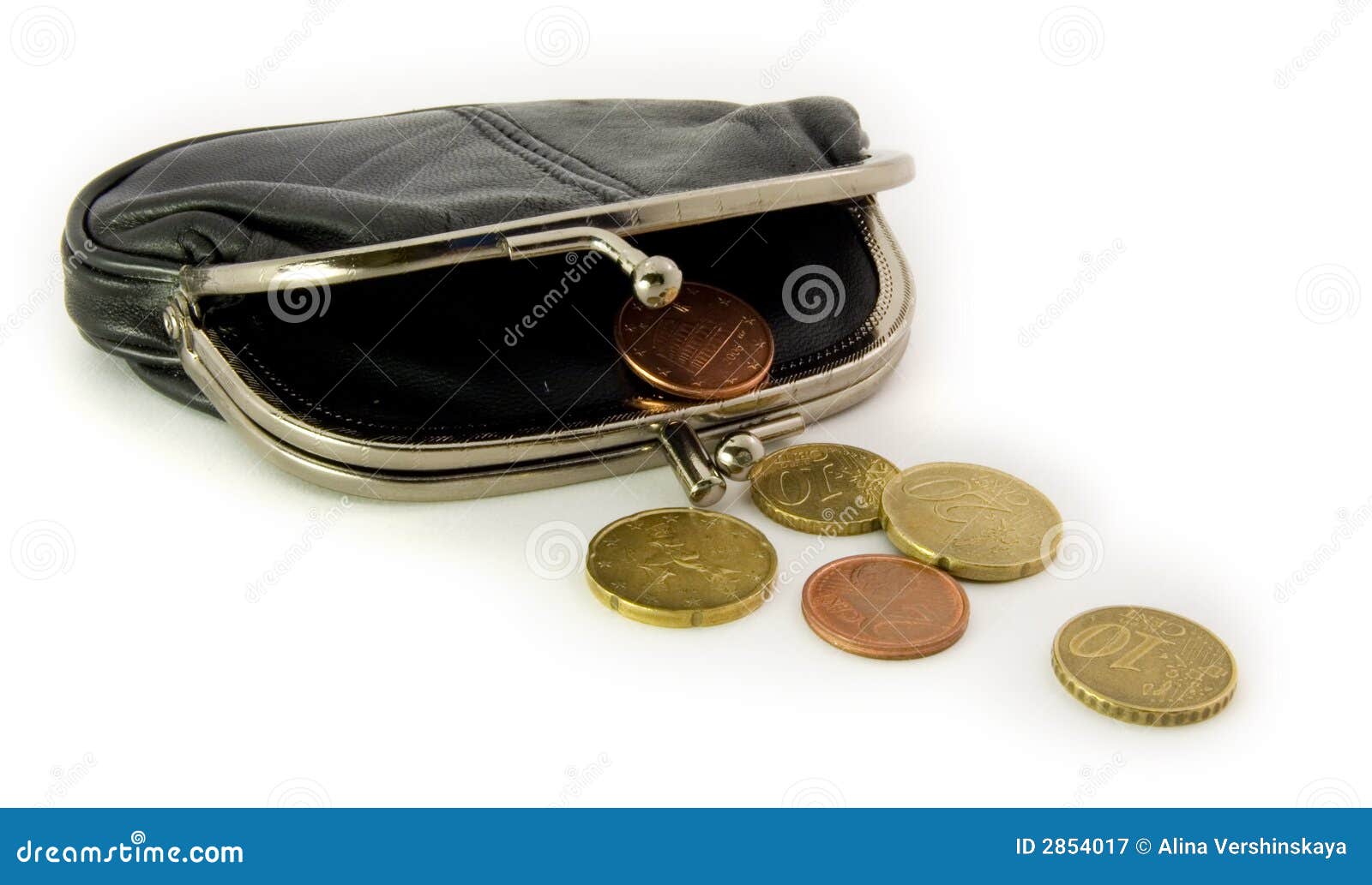 Open purse with cents stock image. Image of black, cash - 2854017