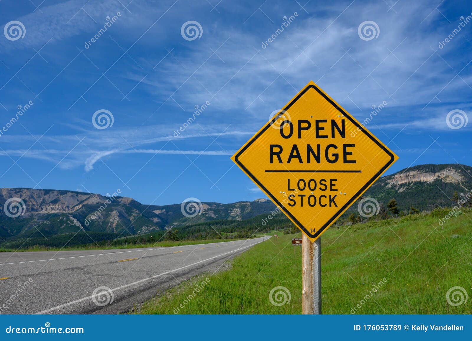 Open Range Sign Warns of Loose Livestock on Road Stock Image - Image of ...