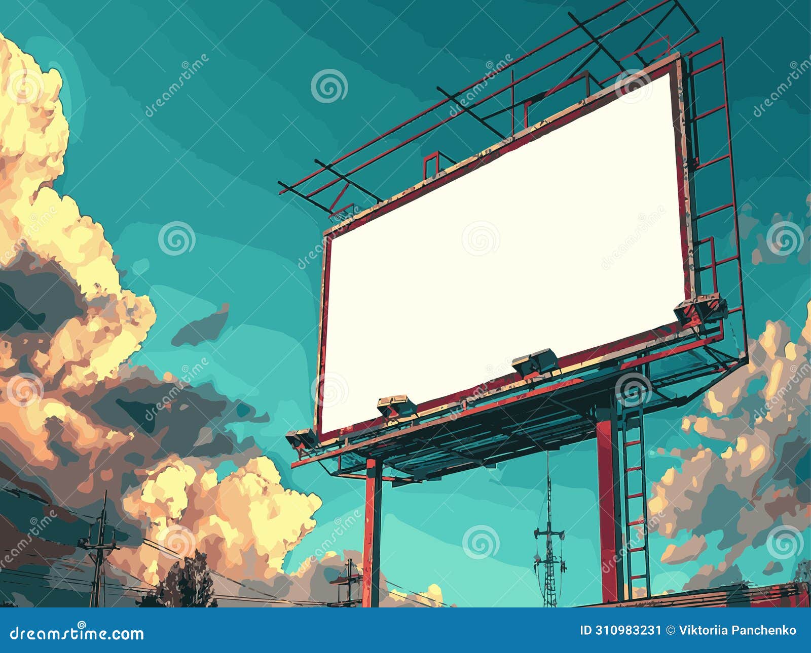 Open Realistic Billboard on Skyline Background and of the City. Raster ...