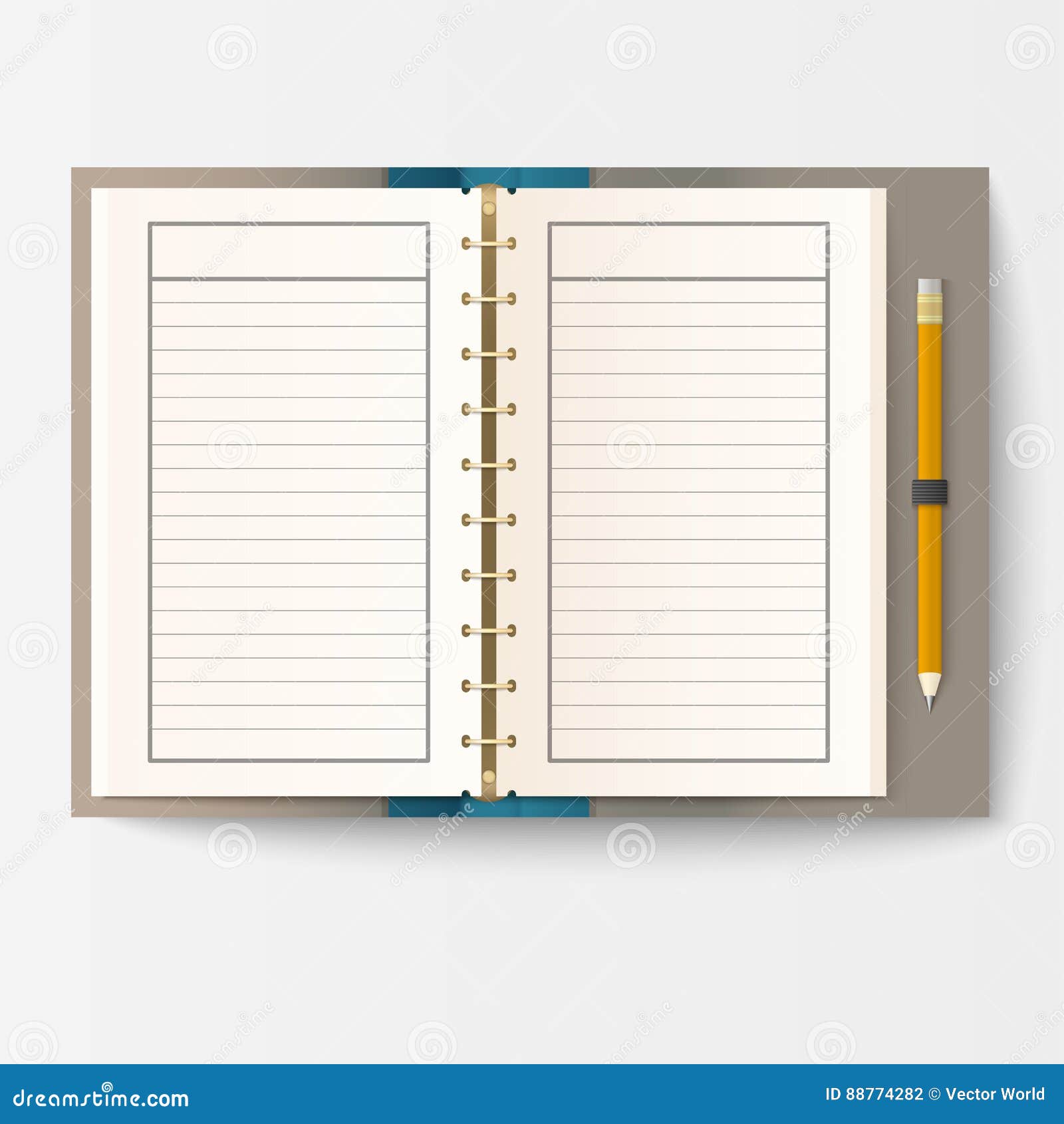 Open Realistic Notebook with Pages Diary Office Sheet Template Booklet ...