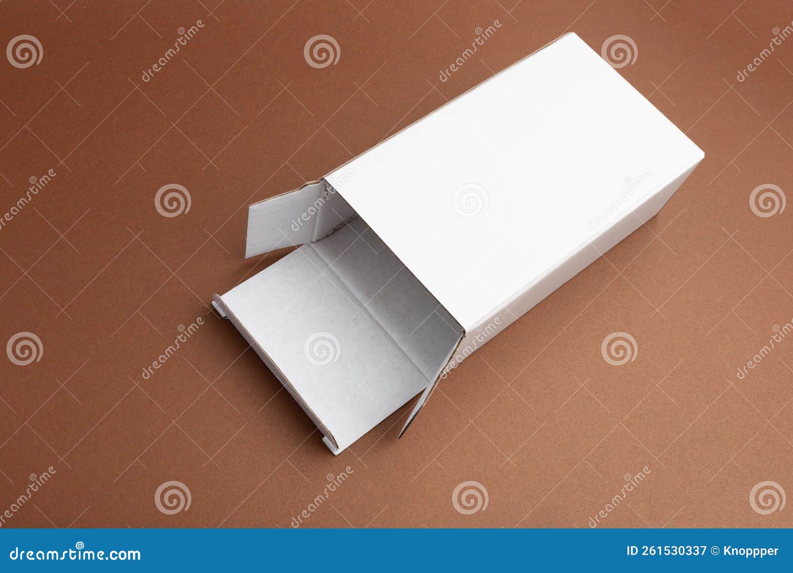 Open Rectangular White Cardboard Box on Brown Background Stock Image ...