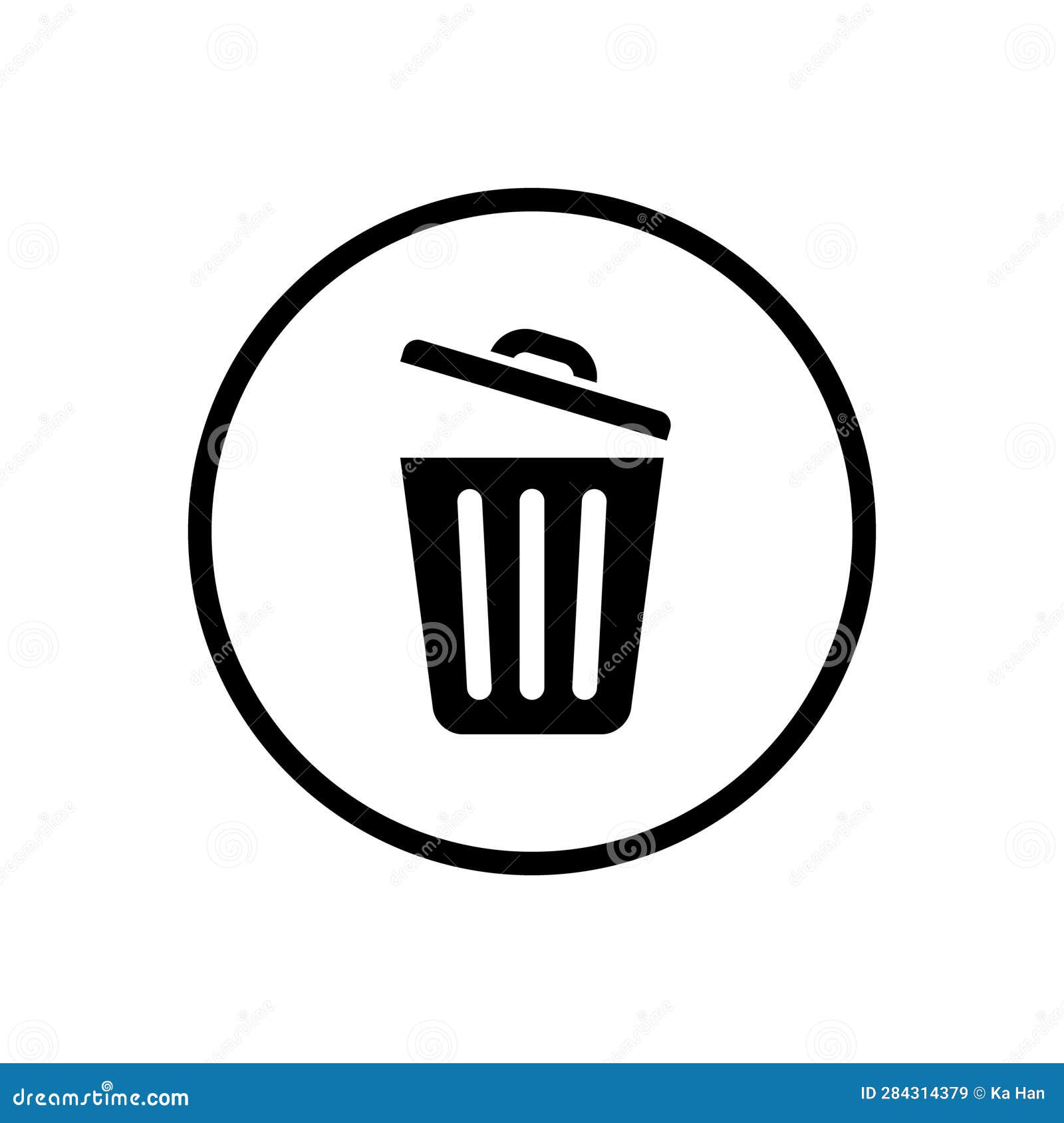 Open Recycle Bin, Trash Can Icon Vector in Circle Line Stock Vector ...
