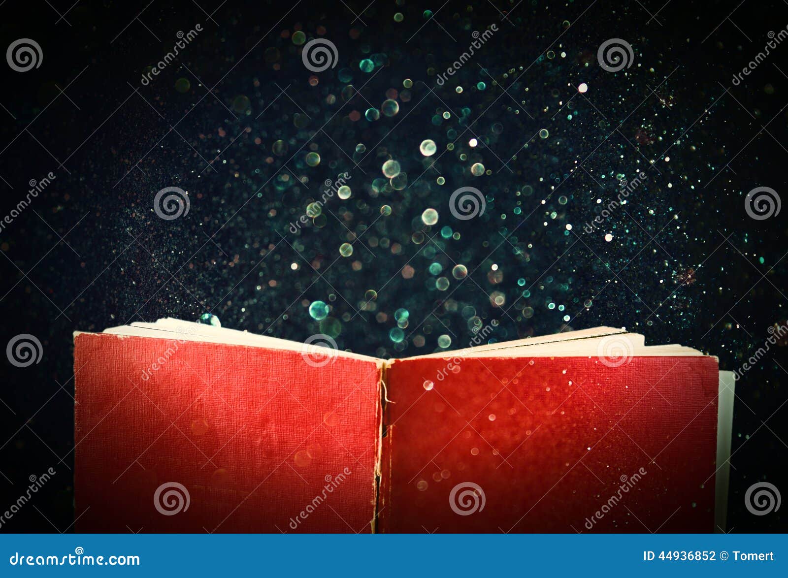 Open Red Book and Glowing Glittering Lights Stock Photo - Image of ...