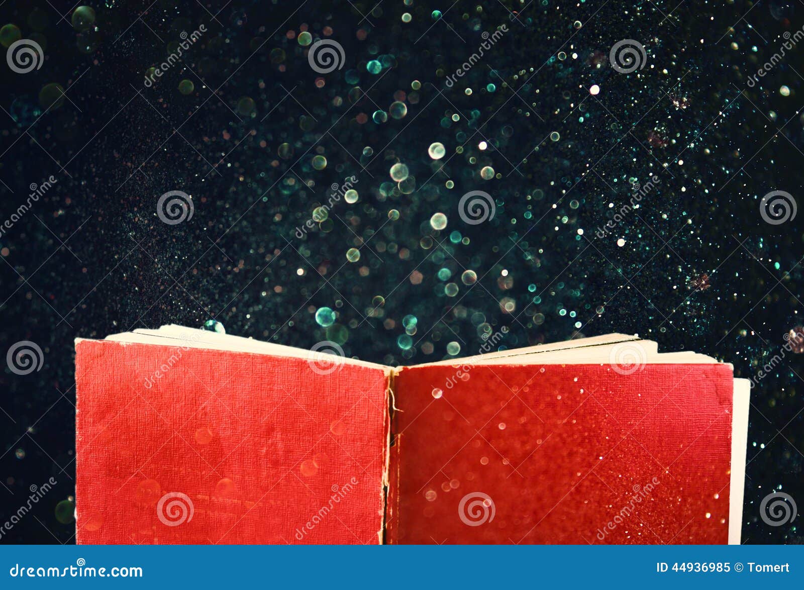 Open Red Book and Glowing Glittering Lights. Stock Image - Image of ...