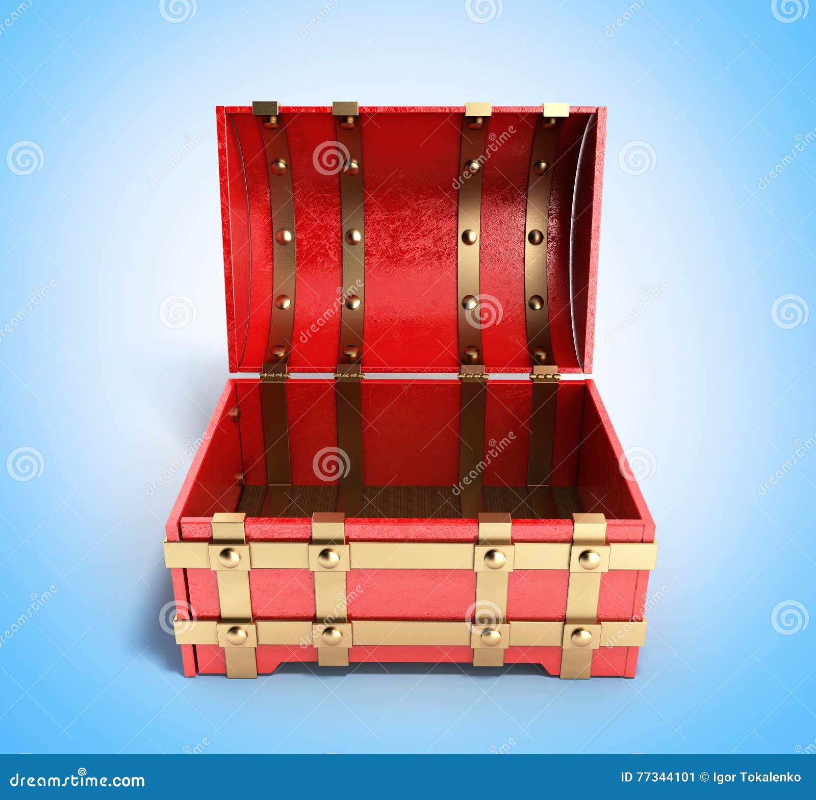 Open Red Chest Empty 3d Render on Blue Gradient Background Stock ...