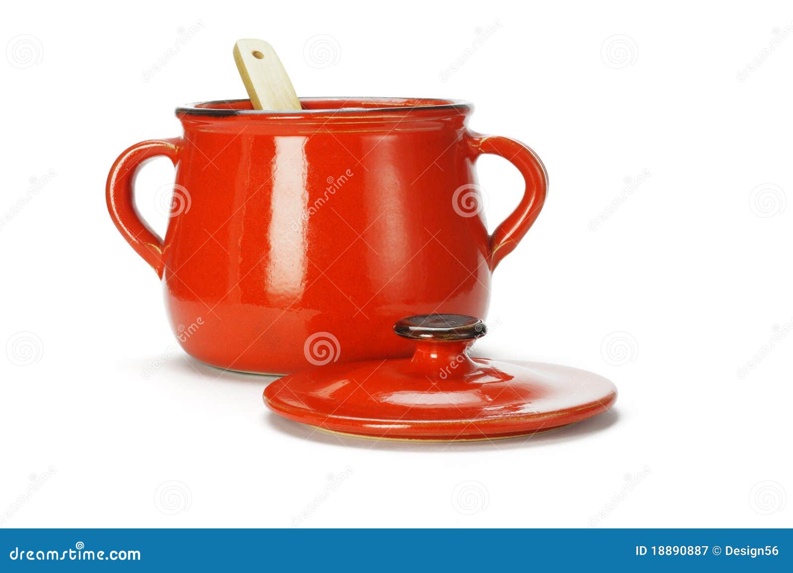 Open Red Clay Pot with Wooden Ladle Stock Image - Image of isolated ...