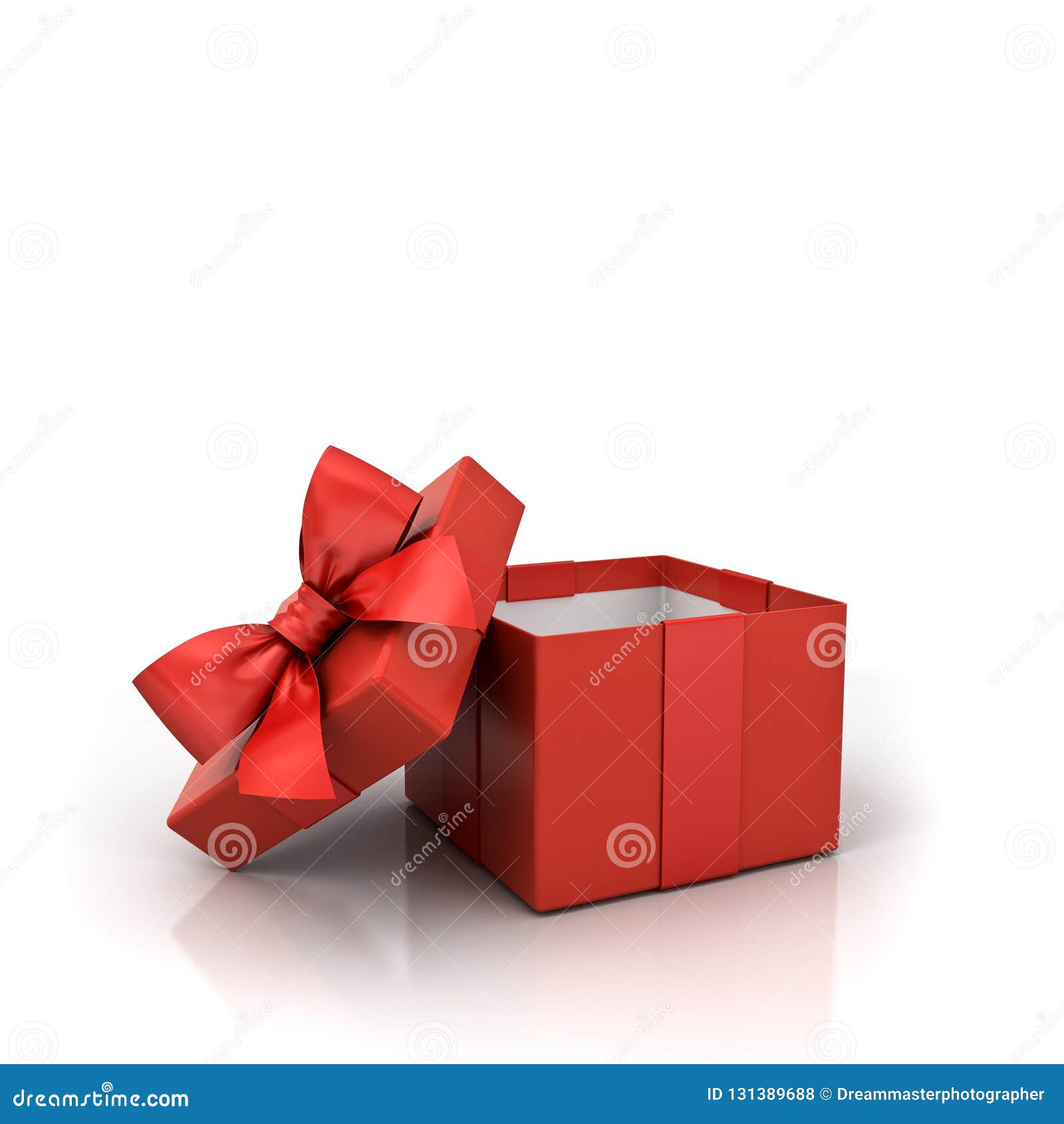 Open Red Gift Box or Blank Present Box with Red Ribbon Bow Isolated on ...