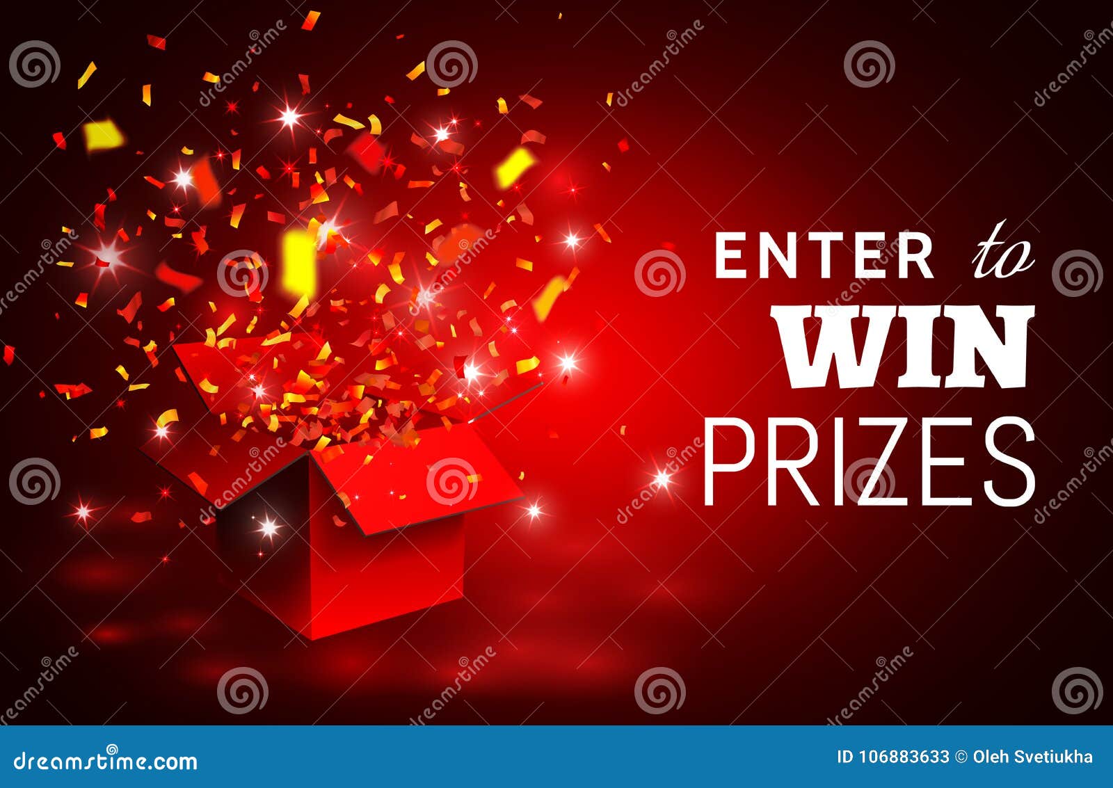 Open Red Gift Box and Confetti. Enter To Win Prizes Stock Vector ...