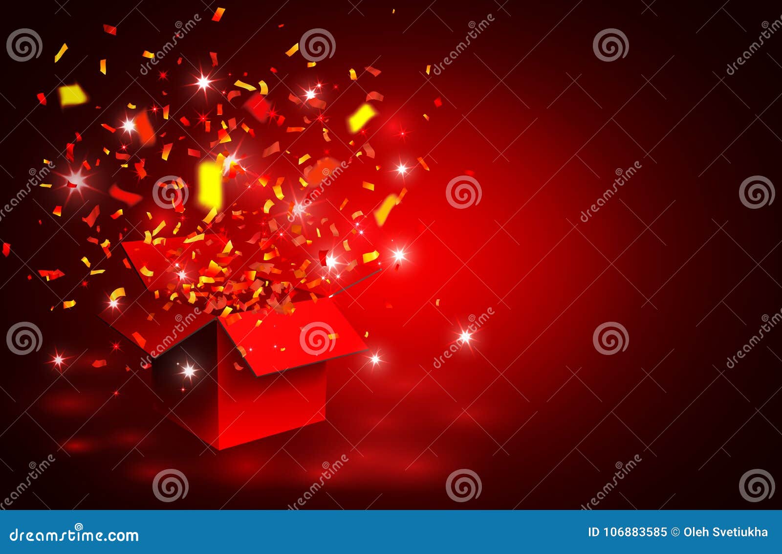Open Red Gift Box and Confetti. Vector Illustration Stock Vector ...