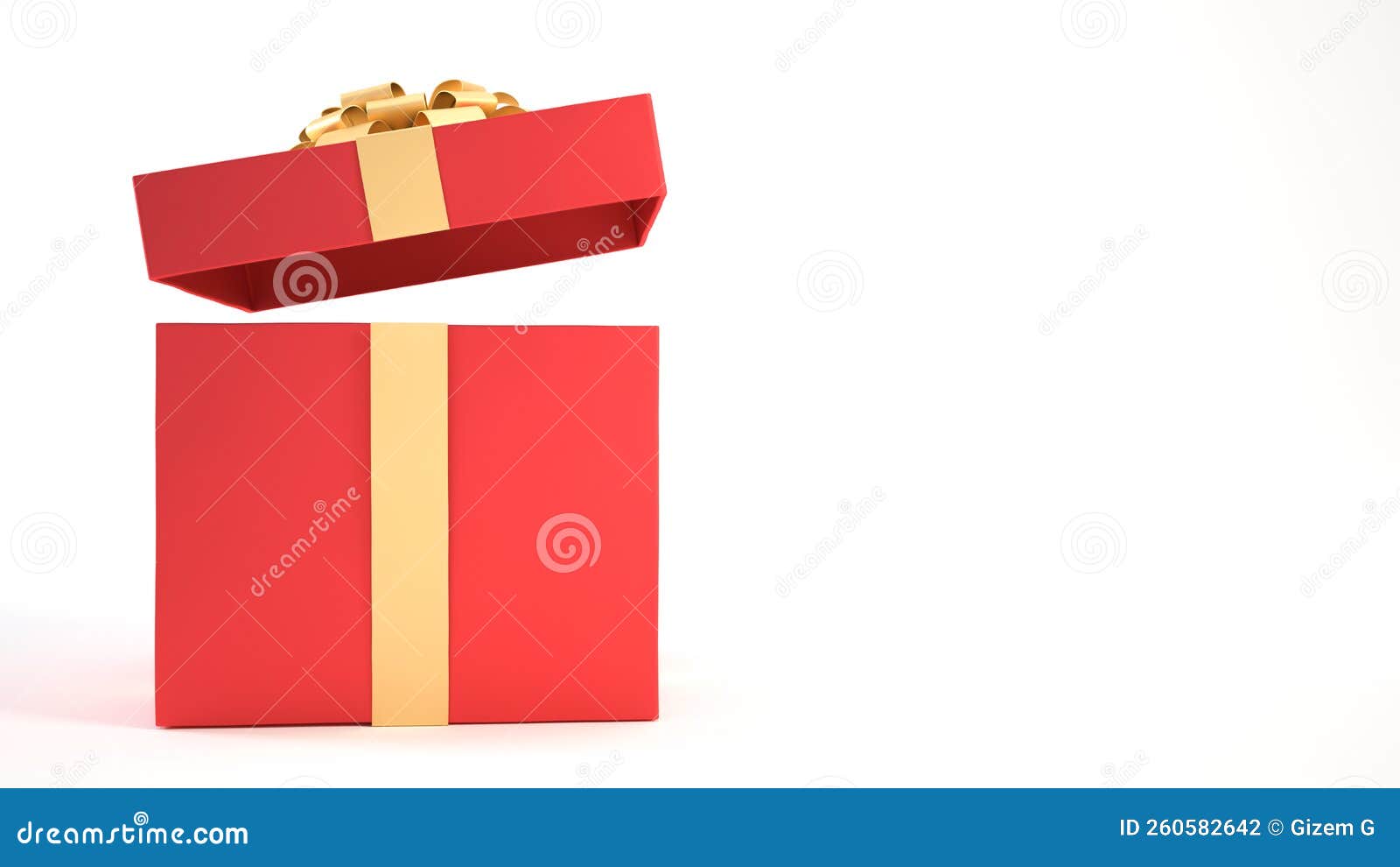 Open Red T Box With Gold Ribbon And Bow Isolated On White Background