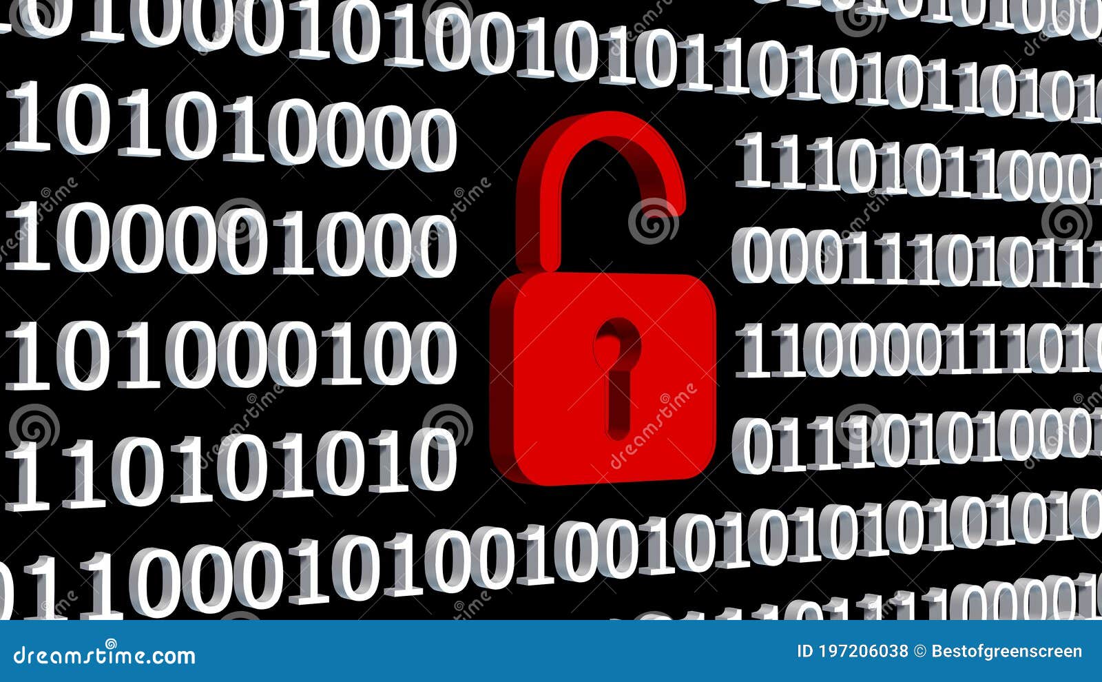 Open Red Padlock Integrated into a Binary Code Screen Made of White ...