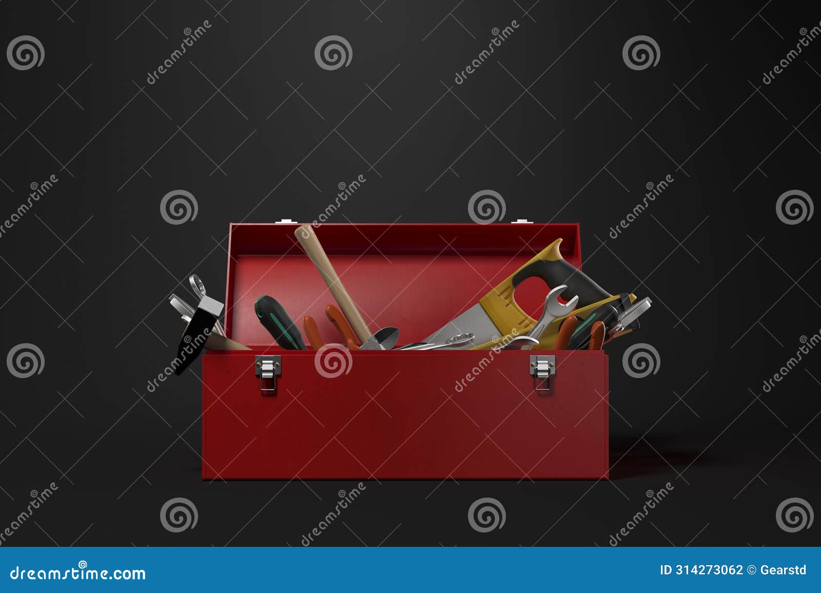 Red Toolbox with Tools on Dark Background Stock Illustration ...