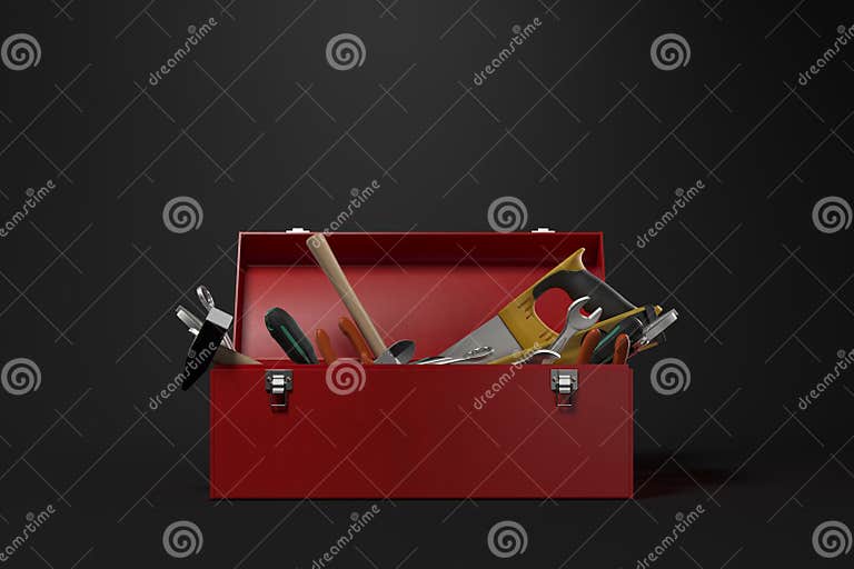 Red Toolbox with Tools on Dark Background Stock Illustration ...