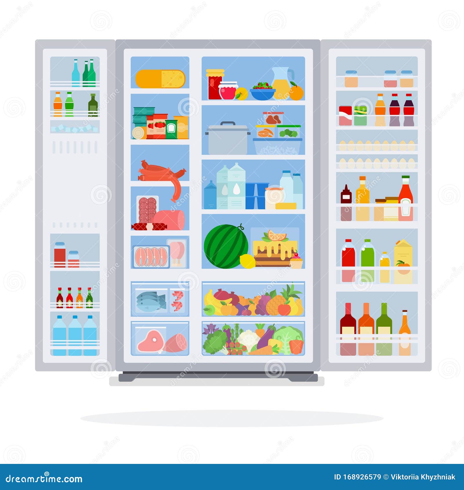 Open Refrigerator Filled with Product Flat Isolated Stock Vector ...