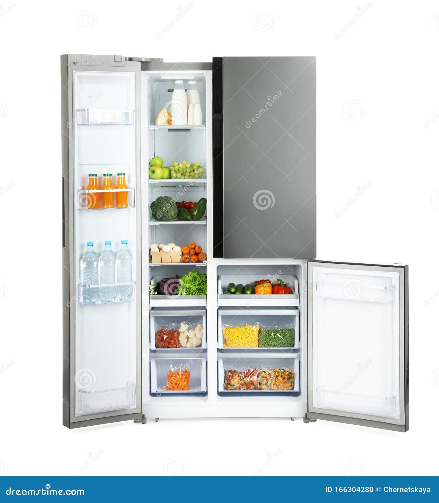 Open Refrigerator Filled with Products Isolated Stock Photo - Image of ...