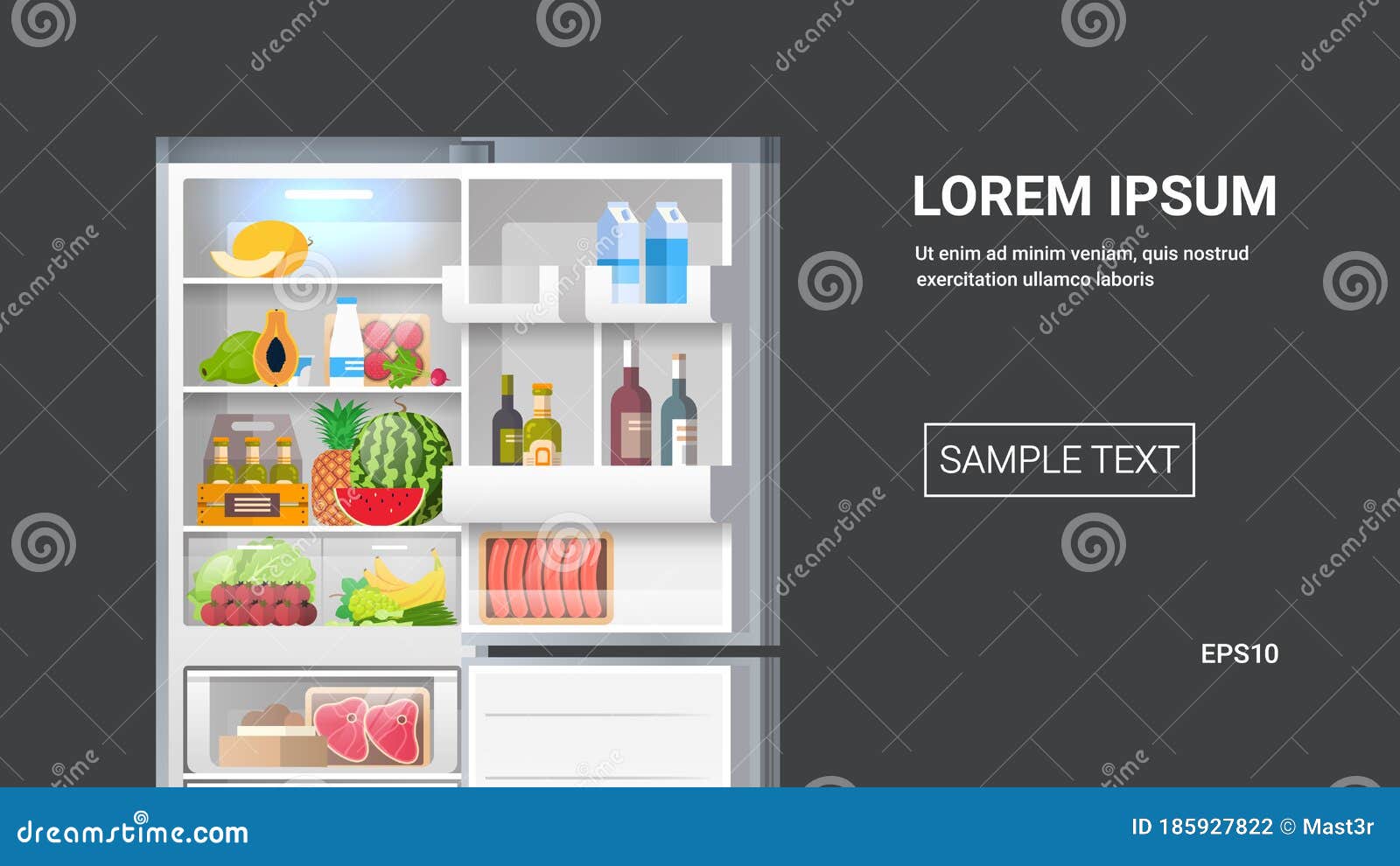 Open Refrigerator Fridge Full of Fresh Food Copy Space Stock Vector ...