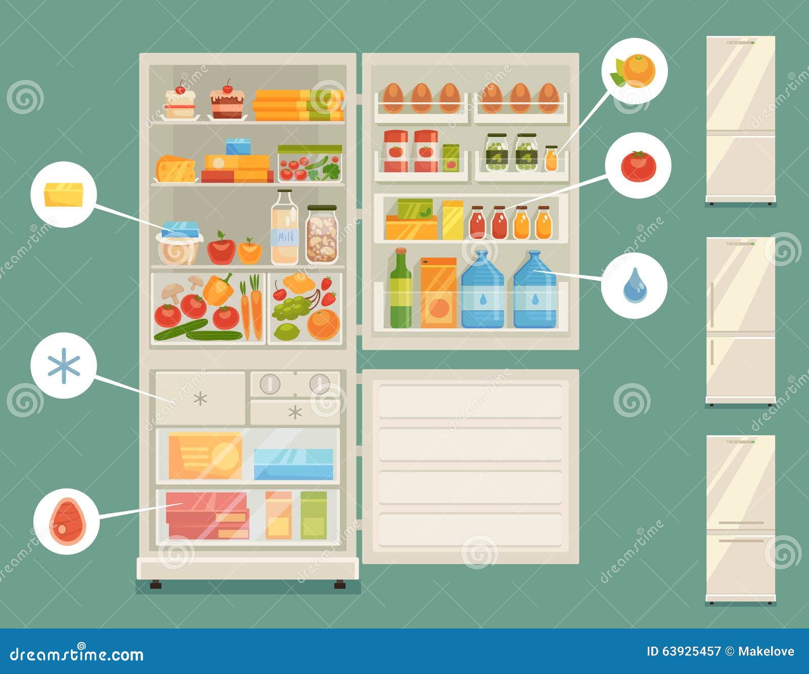 Open Refrigerator Full of Fresh Food Stock Vector - Illustration of ...