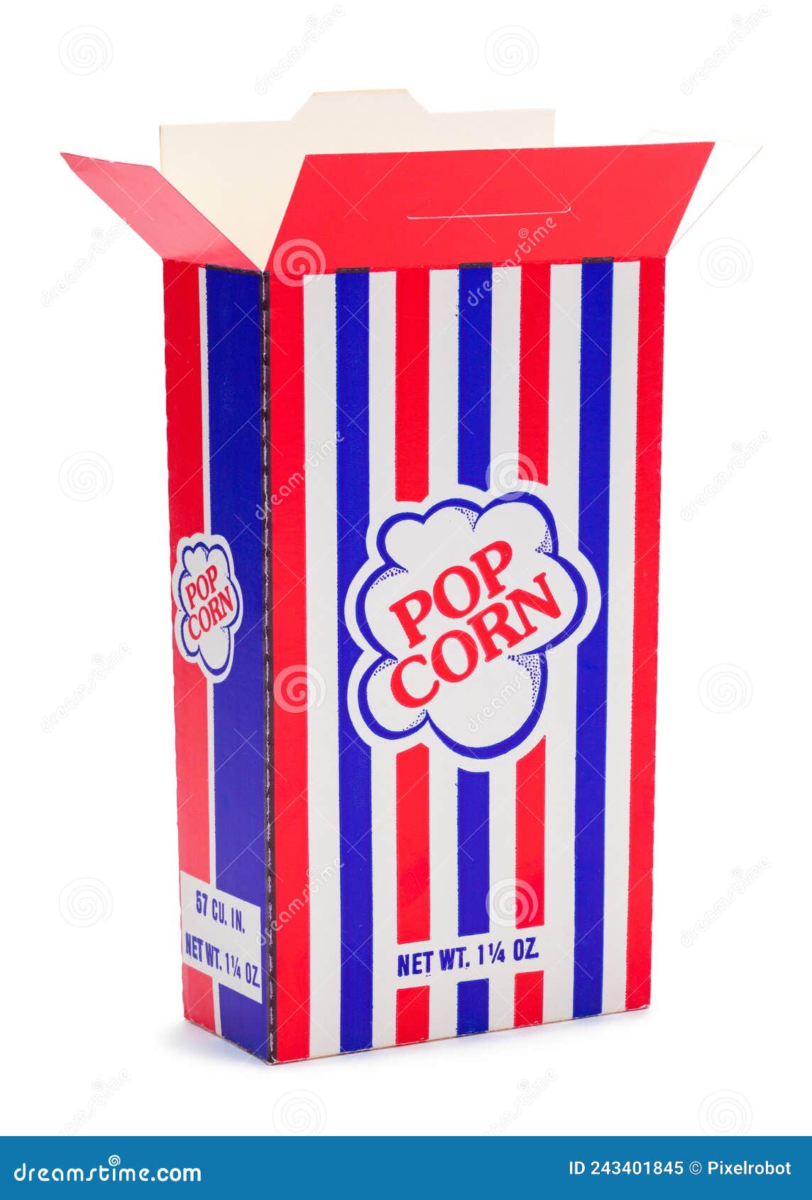 Open Retro Popcorn Box stock image. Image of popcorn - 243401845