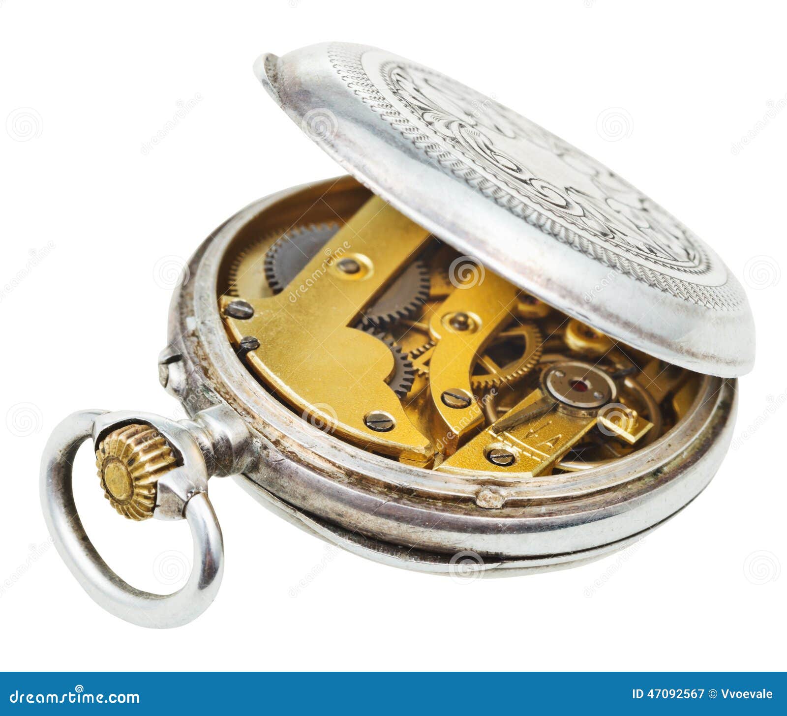 Open Retro Silver Pocket Watch Isolated on White Stock Image - Image of ...