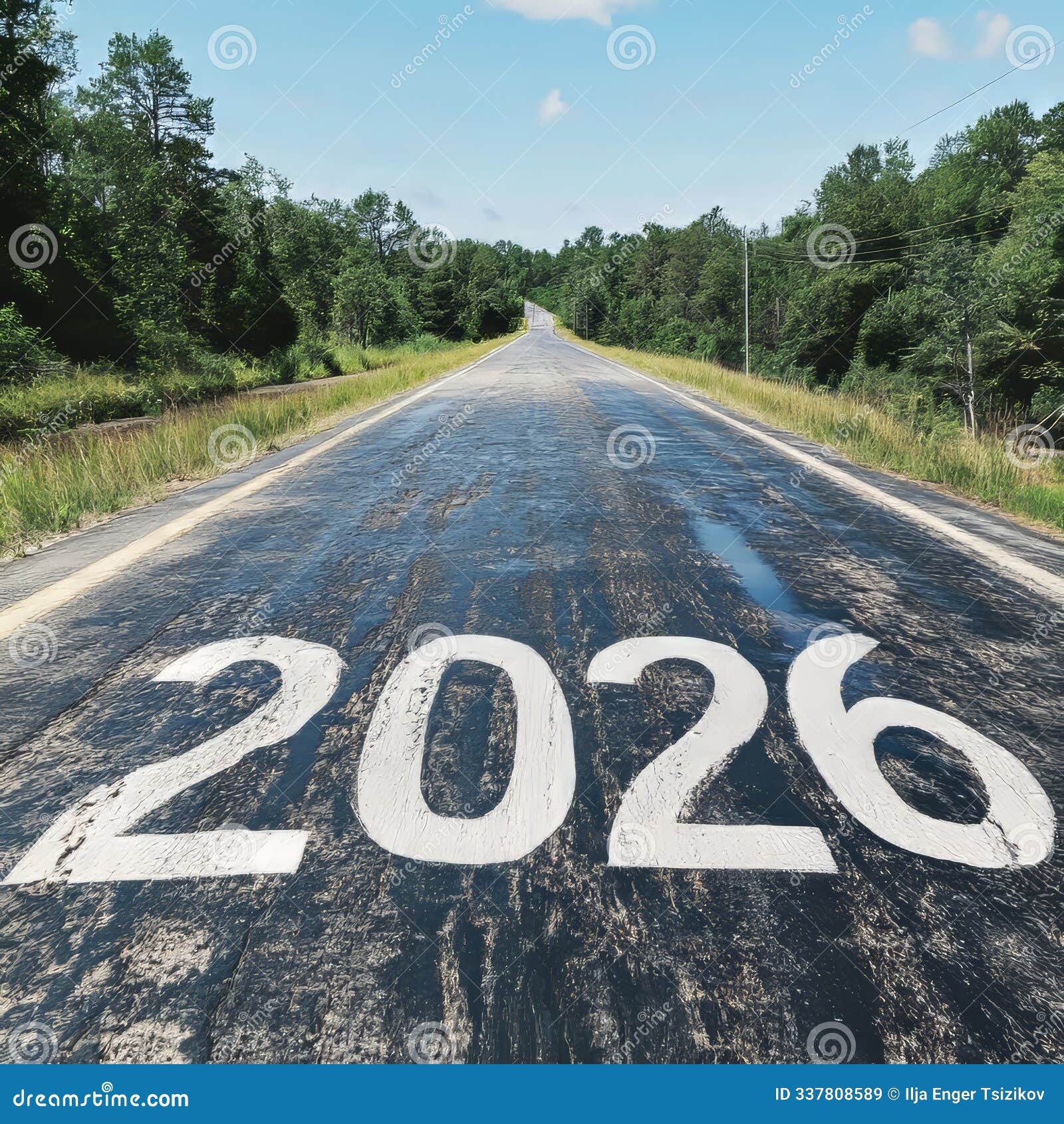 Open Road To 2026, Empty Asphalt Highway with Year 2026 Painted on the ...