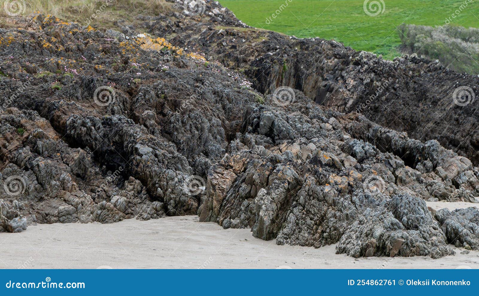 Open Rocks on Sandy Soil. Green Grass Stock Image - Image of land ...