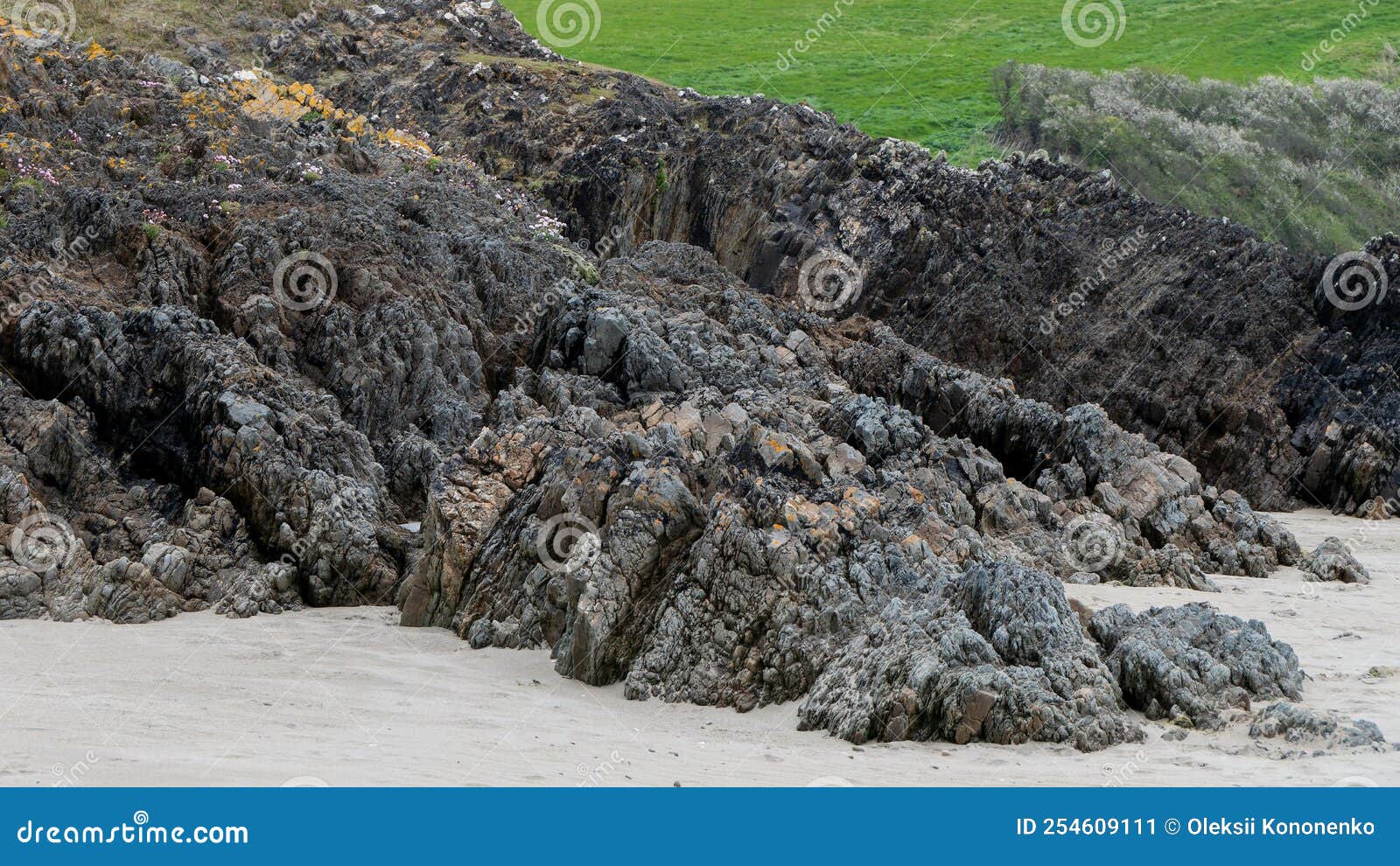 Open Rocks on Sandy Soil. Green Grass in the Background Stock Image ...
