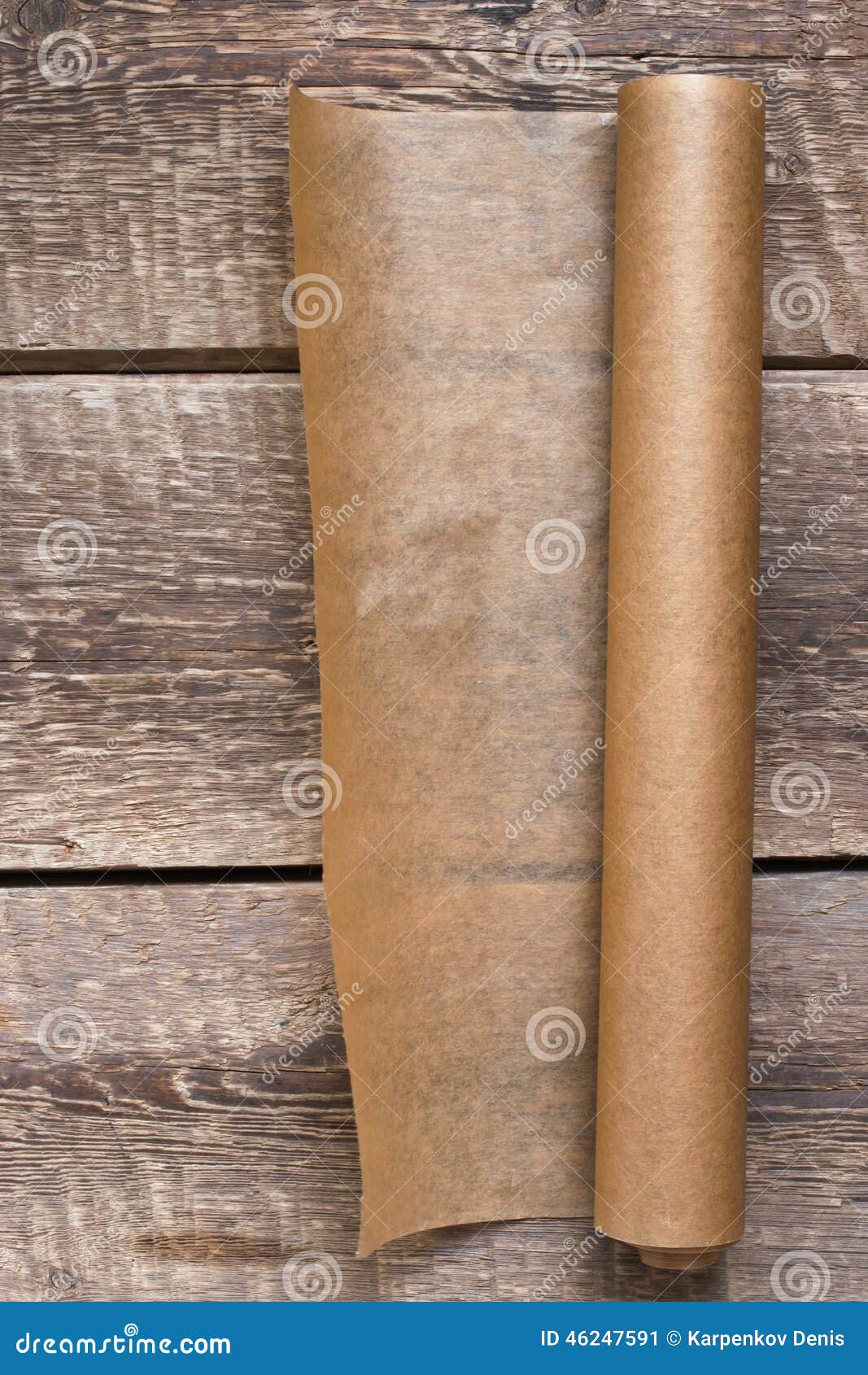 An Open Roll of Paper on the Wooden Table Background Stock Image ...
