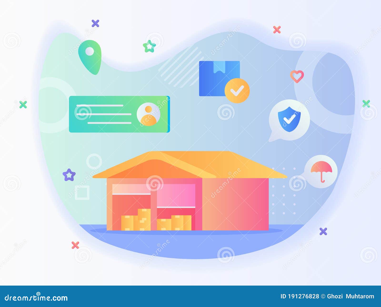 Open Rolling Door Warehouse Building Background of Box Package Address ...