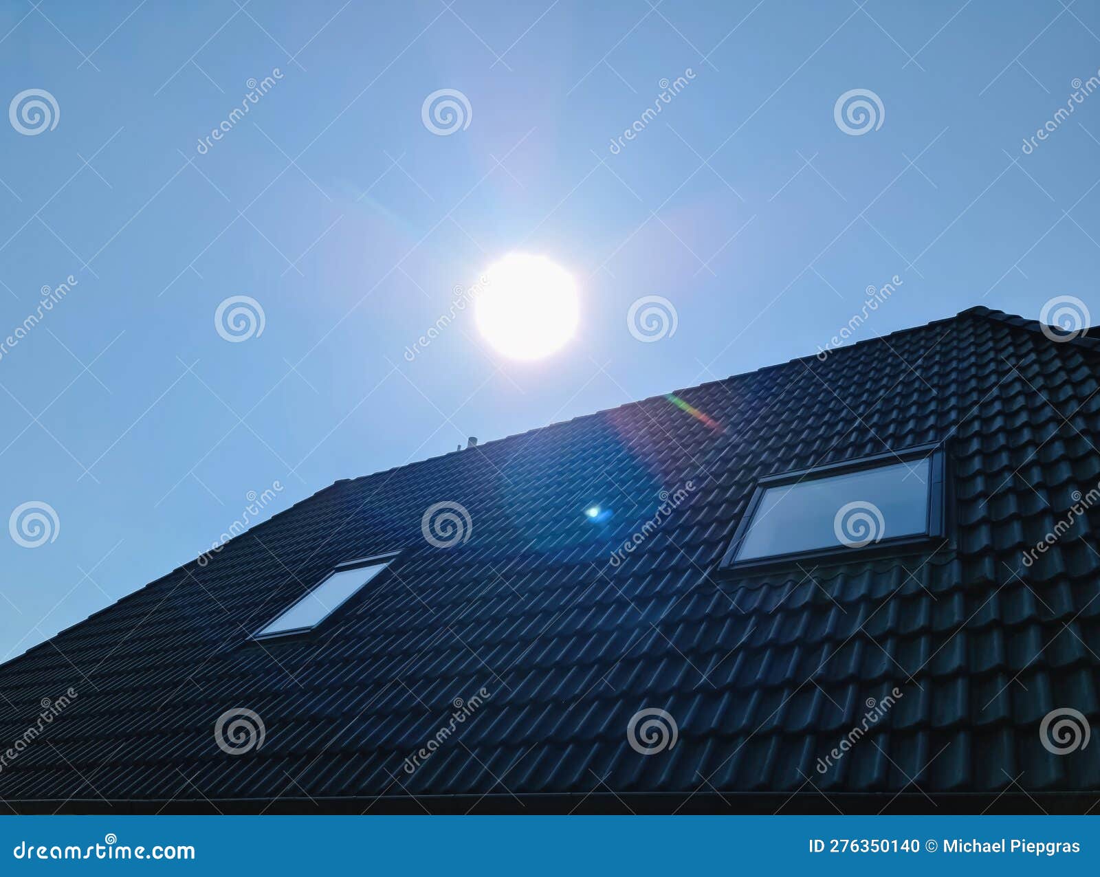 Open Roof Window in Velux Style with Black Roof Tiles Stock Photo ...