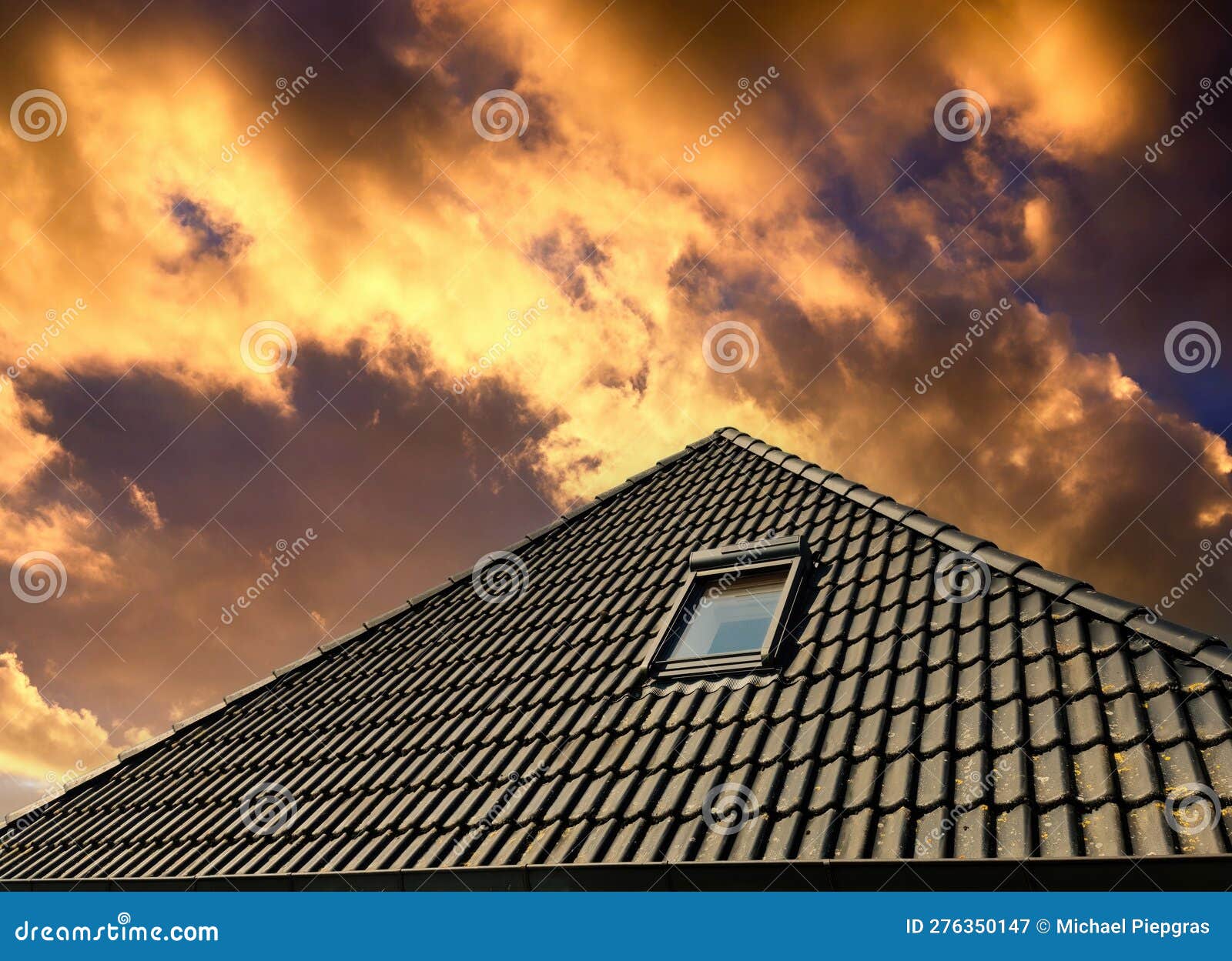 Open Roof Window in Velux Style with Black Roof Tiles Stock Image ...