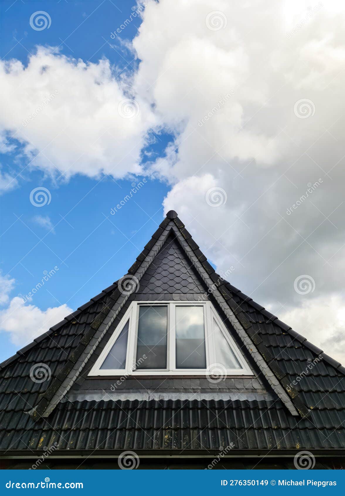 Open Roof Window in Velux Style with Black Roof Tiles Stock Image ...