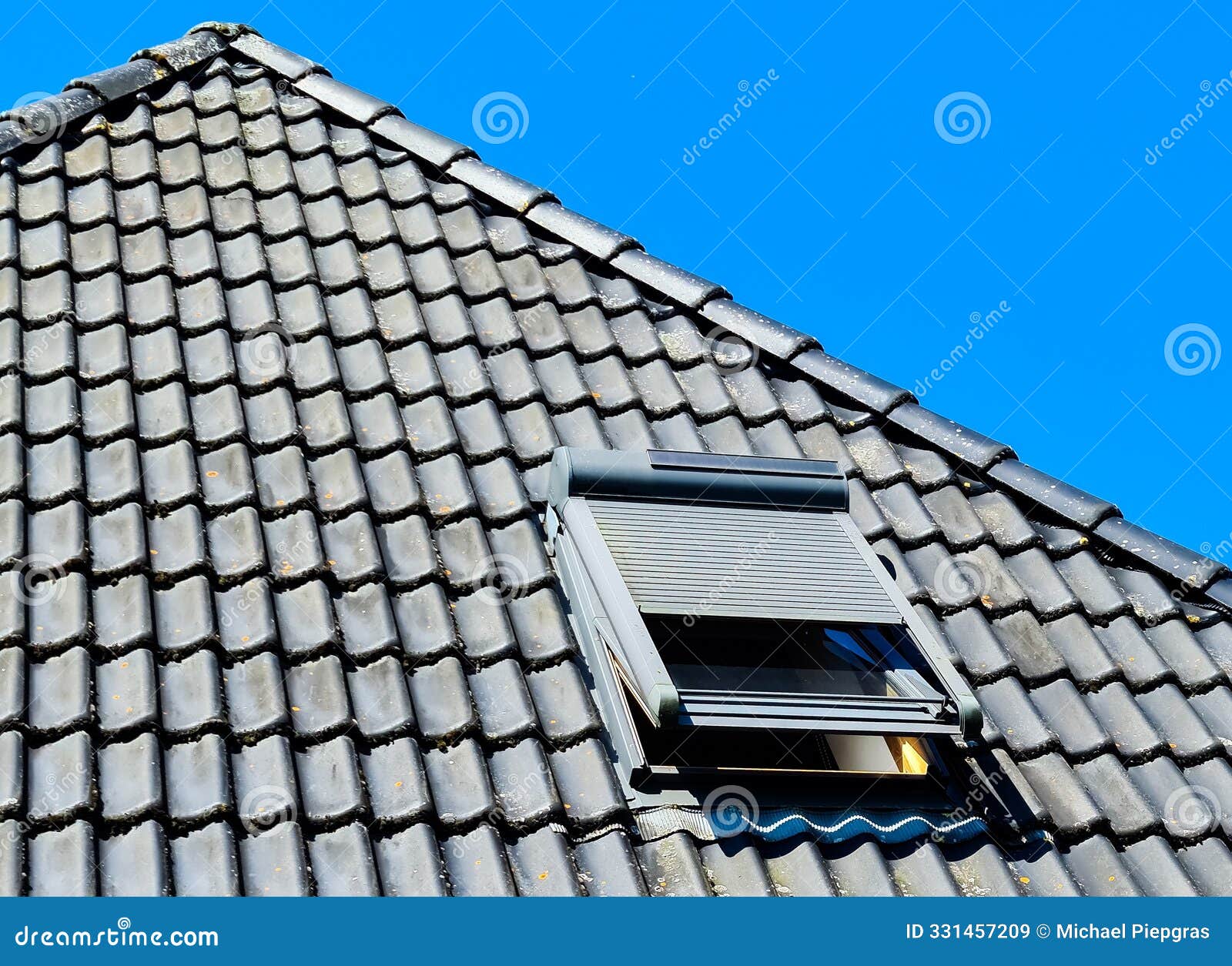 New Open Roof Window On Shingles Flat Polymeric Roof-tiles Stock Image ...