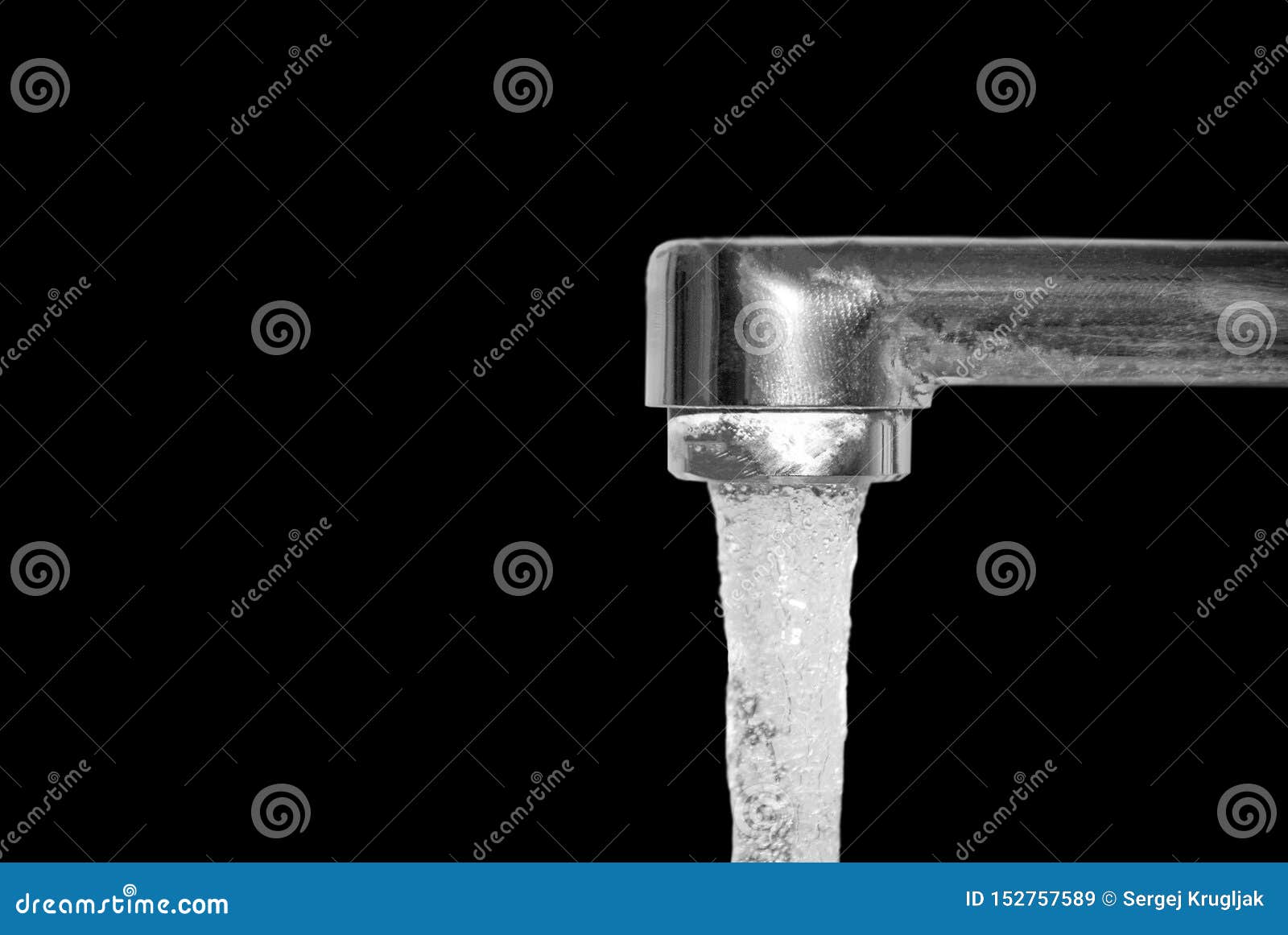 Open Running Water Tap Isolated on Black Stock Image - Image of health ...