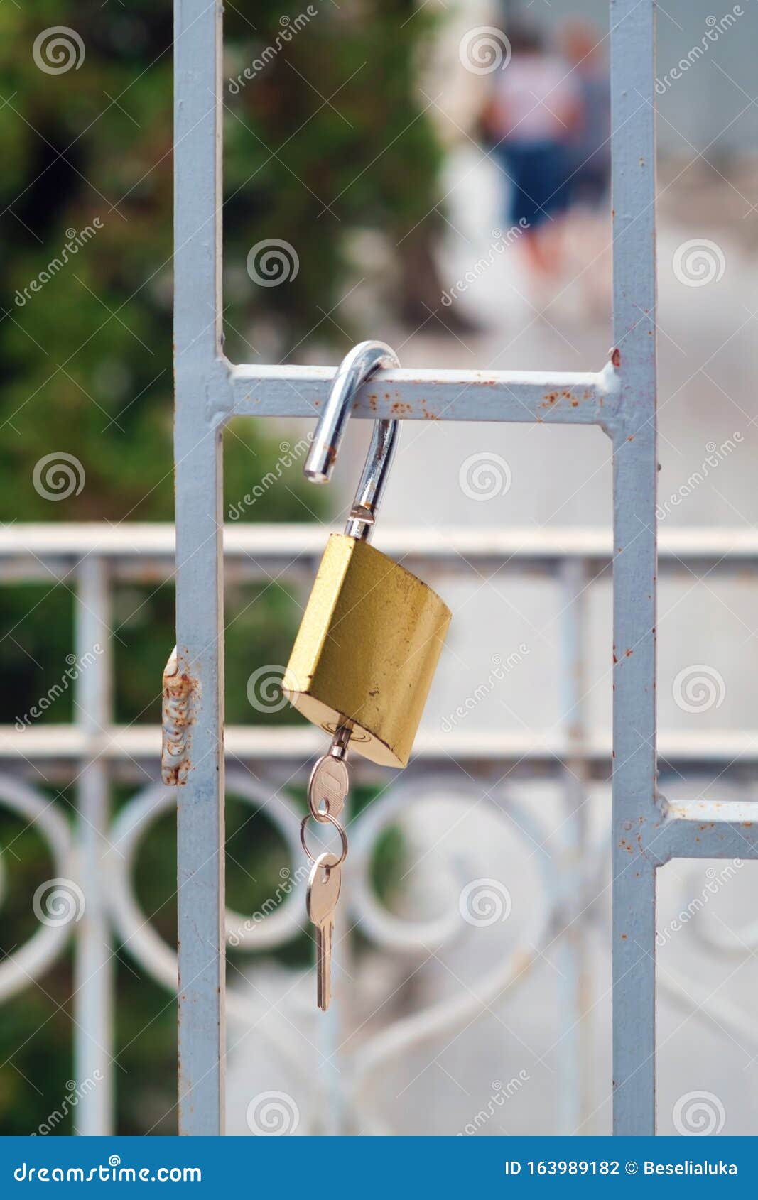 Open Rusty Lock with Keys Hanged on the Gate Stock Photo - Image of ...