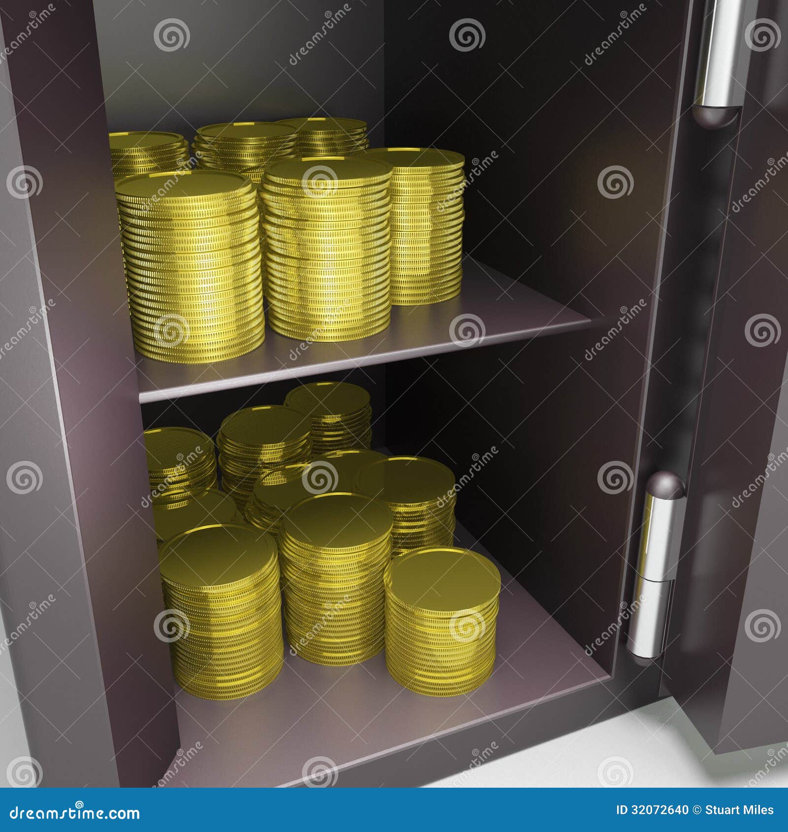 Open Safe with Coins Shows Safety Savings Stock Illustration ...