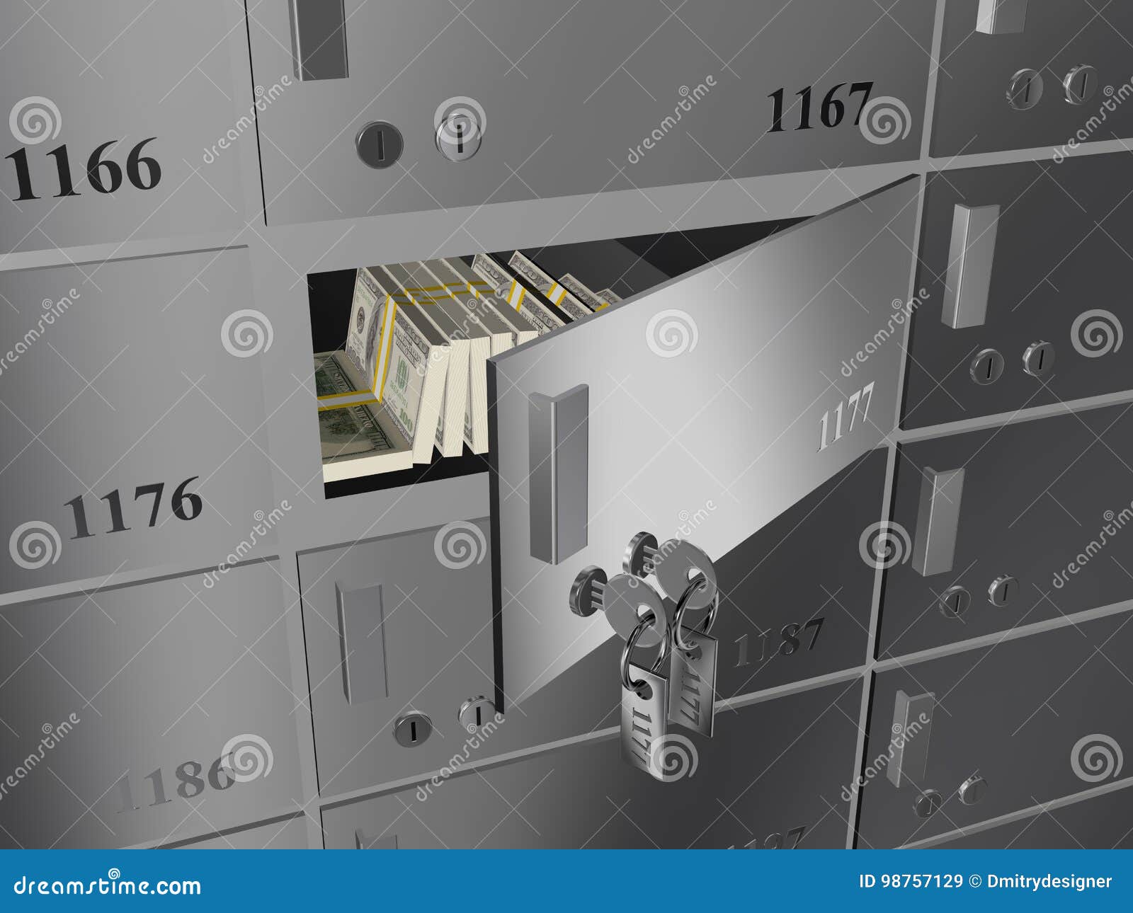 Open Safe Deposit Boxes in the Bank Stock Illustration - Illustration ...