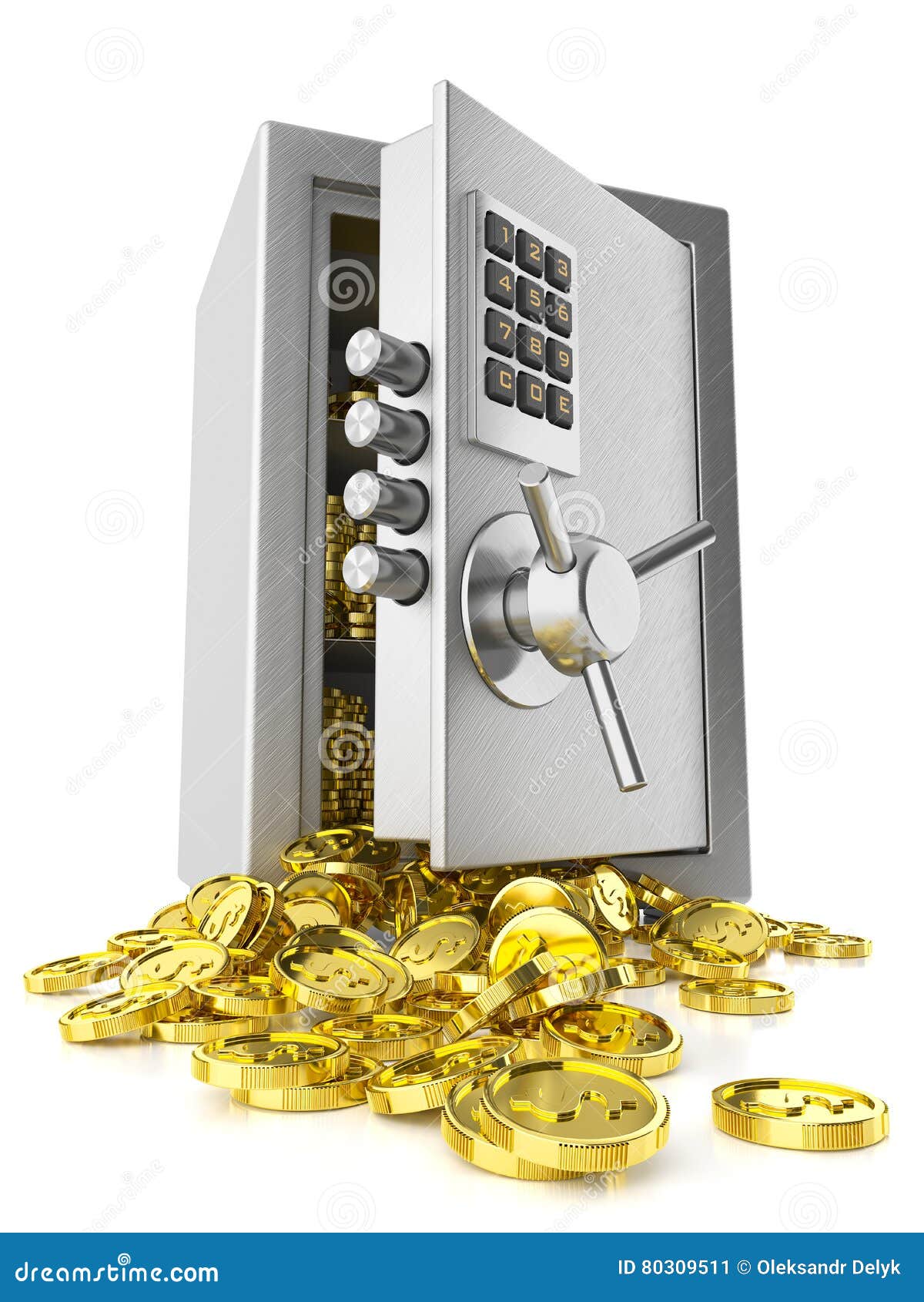 Open Safe Door and Stack Coins Stock Illustration - Illustration of ...