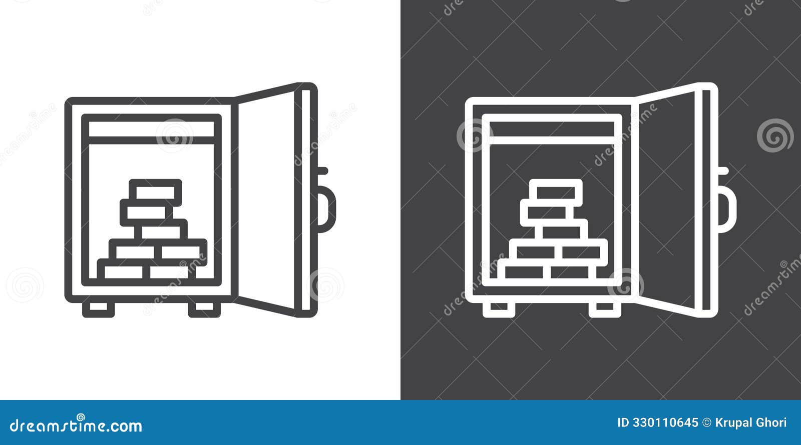 Open Safe Icon Flat Vector Set Outline Stock Illustration ...
