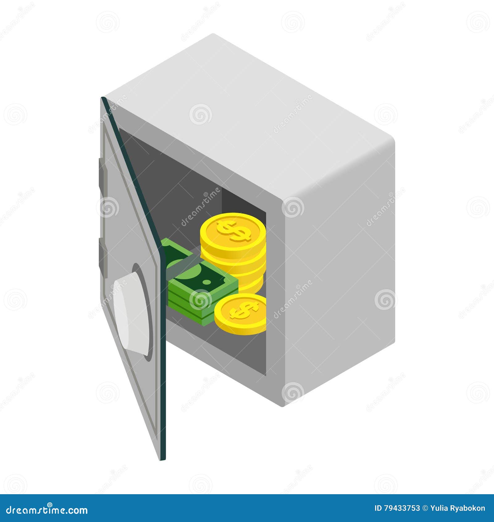 Open Safe with Money Coin and Banknote Icon Stock Vector - Illustration ...